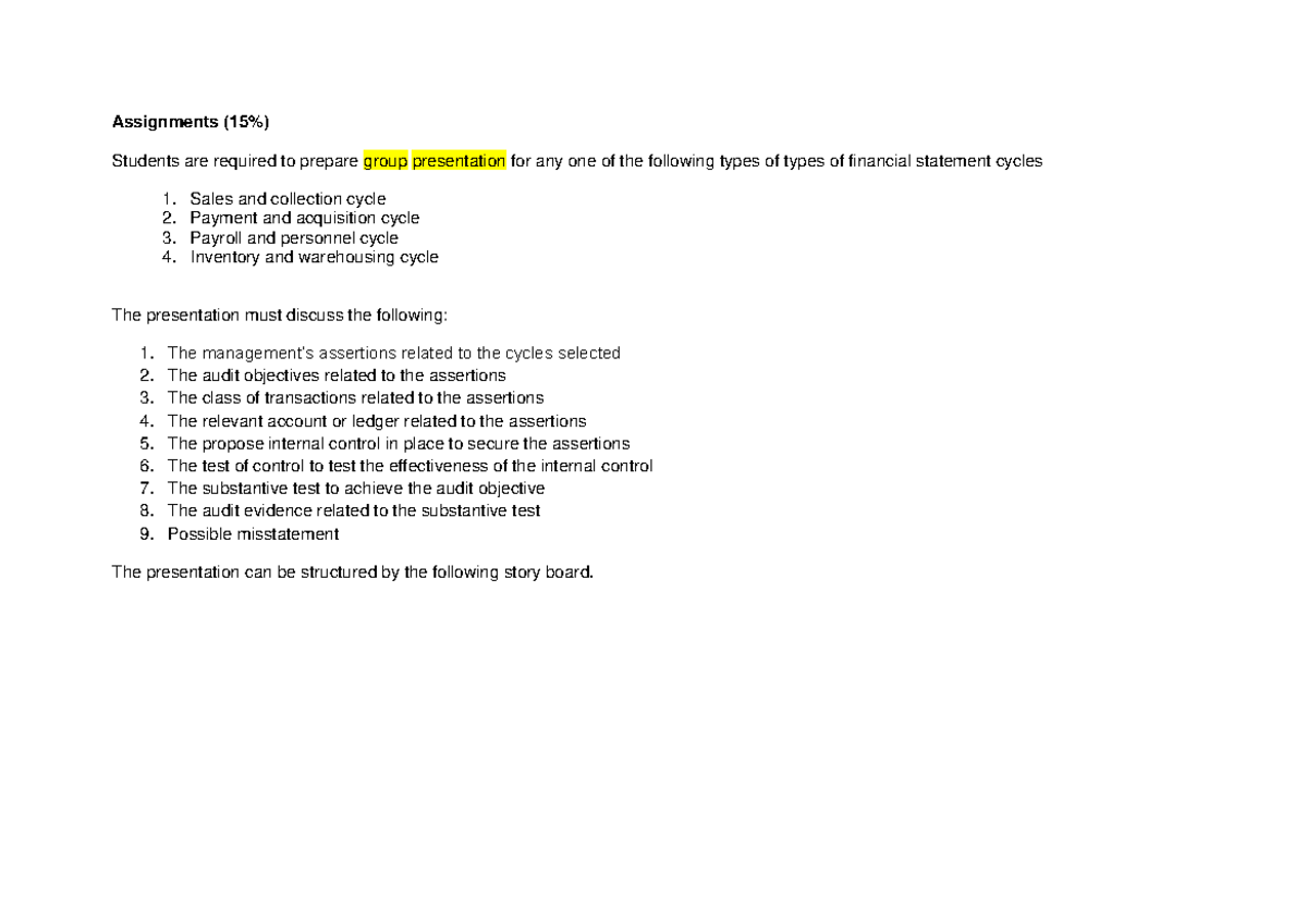Topic 4 - Audit Assignment and sample of story board - Assignments (15% ...