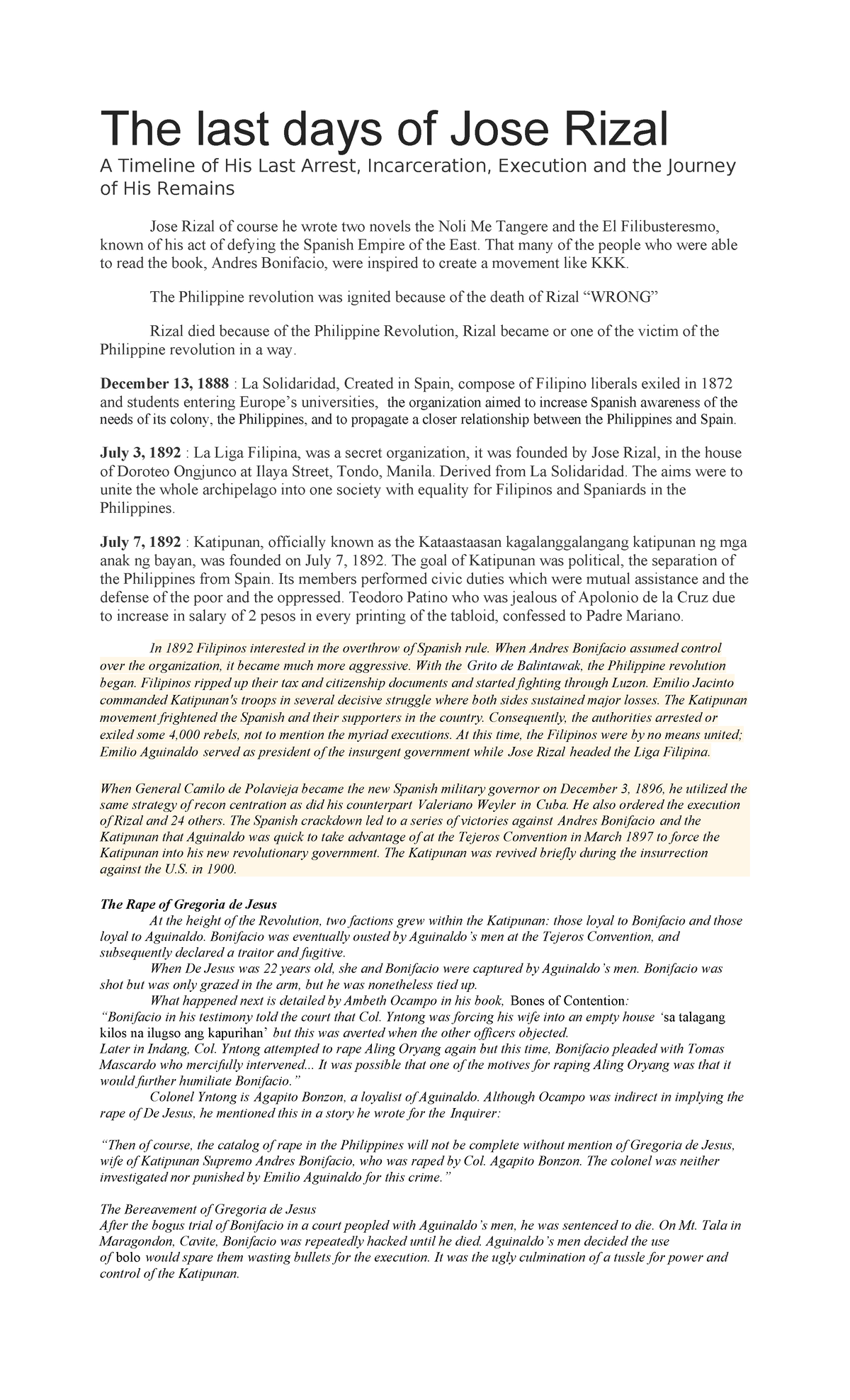 SEMI- Final- Lecture- Rizal LAW - The last days of Jose Rizal A ...