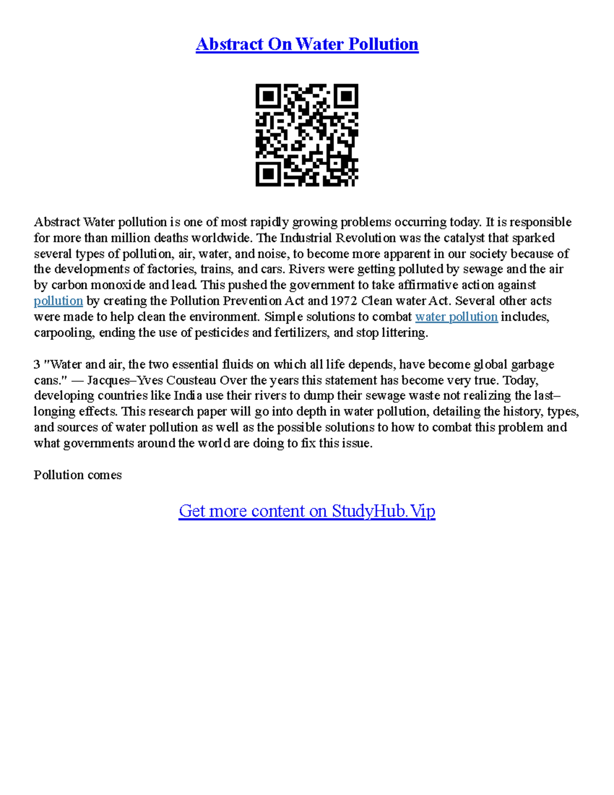 Abstract Essay Abstract Essay - Abstract On Water Pollution Abstract ...