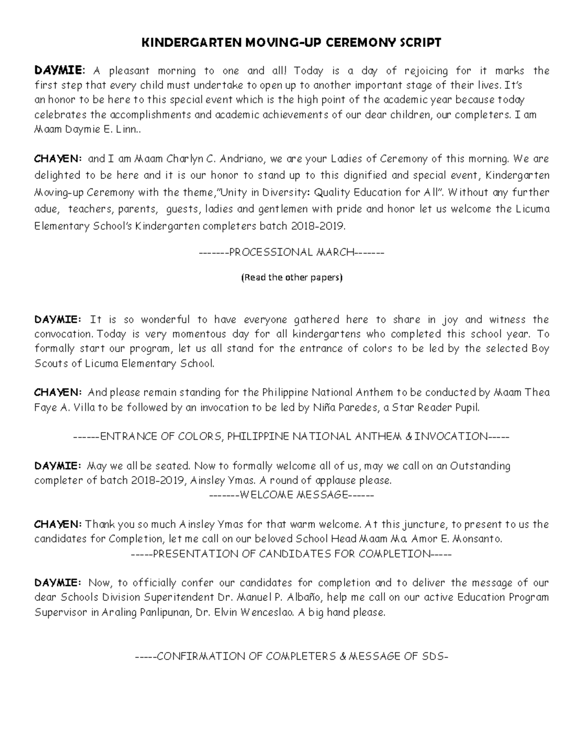 reading for grade 4 learners - KINDERGARTEN MOVING-UP CEREMONY SCRIPT DAYMIE: A pleasant morning ...