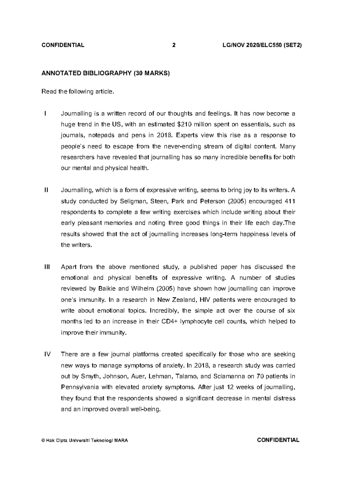 ELC550 TEST (set 2) Journalling Nov 2020 - ANNOTATED BIBLIOGRAPHY (30 ...