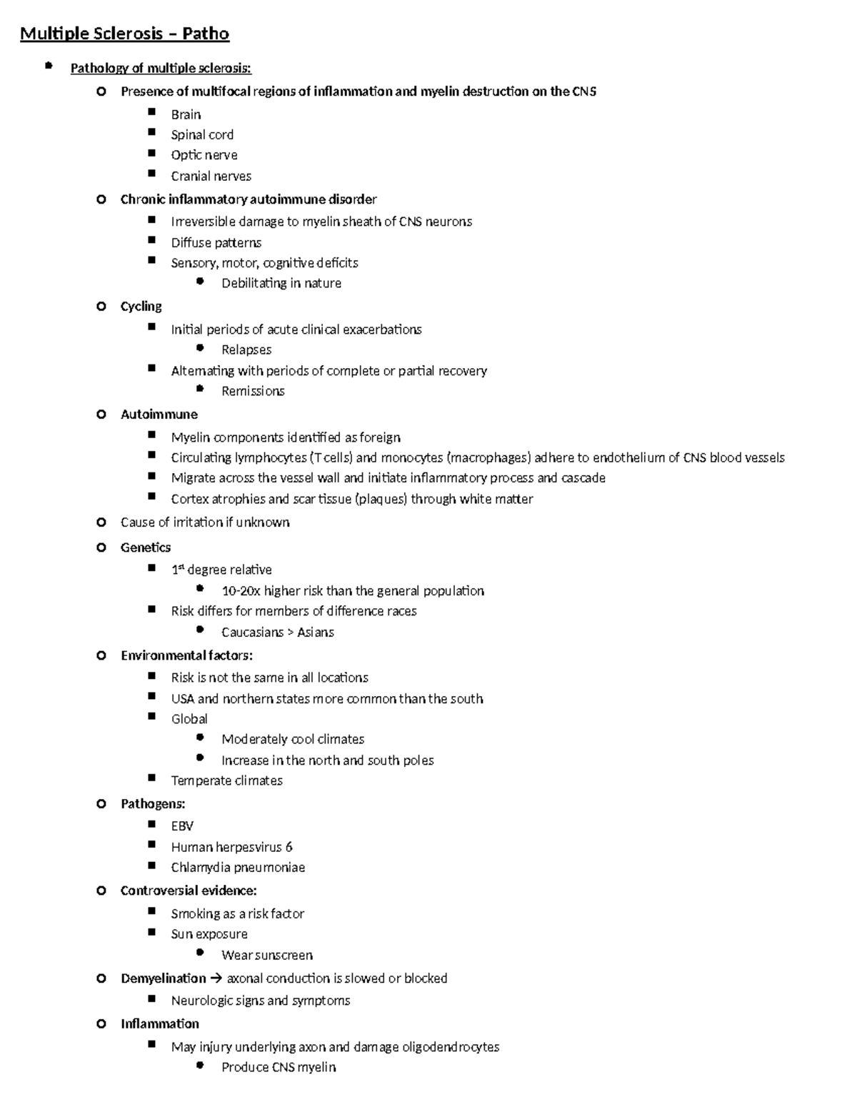 Multiple Sclerosis - Studocu