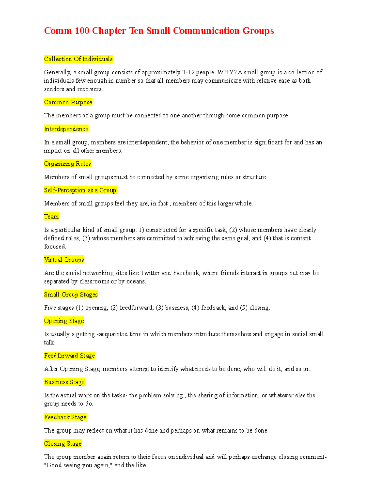 Chapter Ten Small Communication Groups - Comm 100 Chapter Ten Small ...