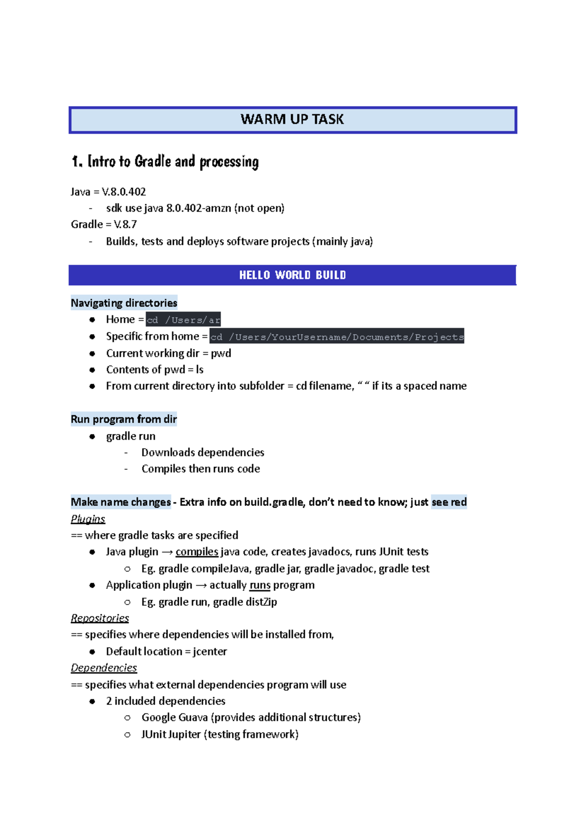 Using Gradle - Assignment setup info - WARM UP TASK 1. Intro to Gradle ...