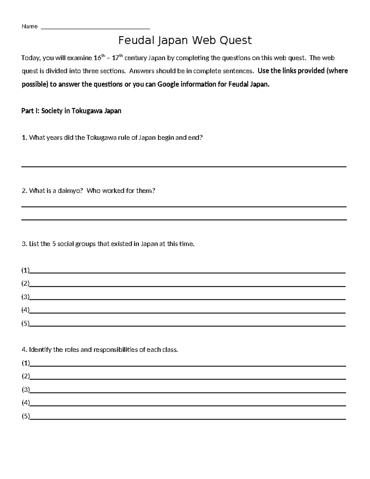 Feudal Japan Webquest - Name ________________________________ Feudal ...