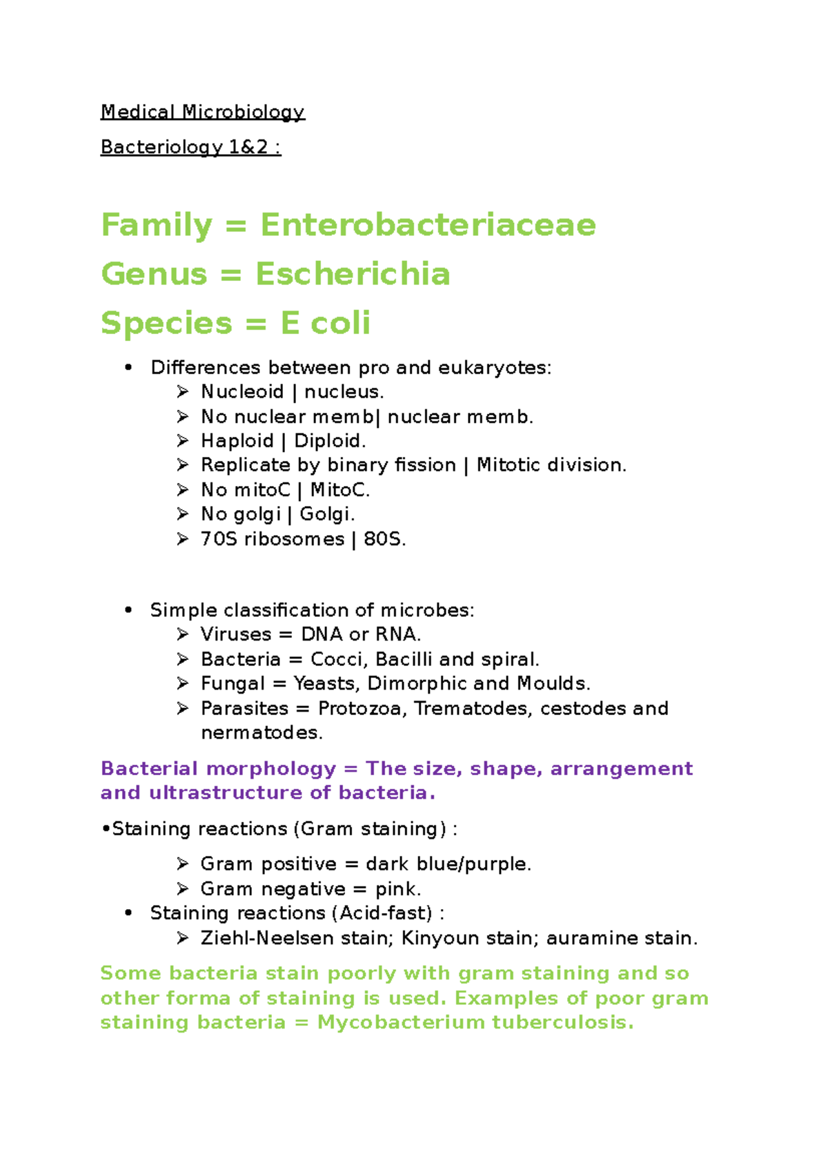 Bacteriology notes - Medical Microbiology Bacteriology : Family ...