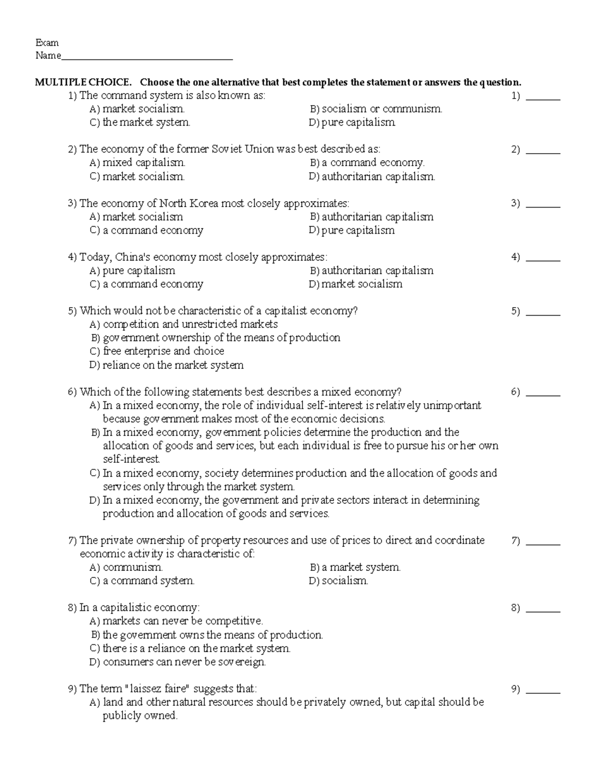 Test 1 - MC Q - Exam Name___________________________________ MULTIPLE ...