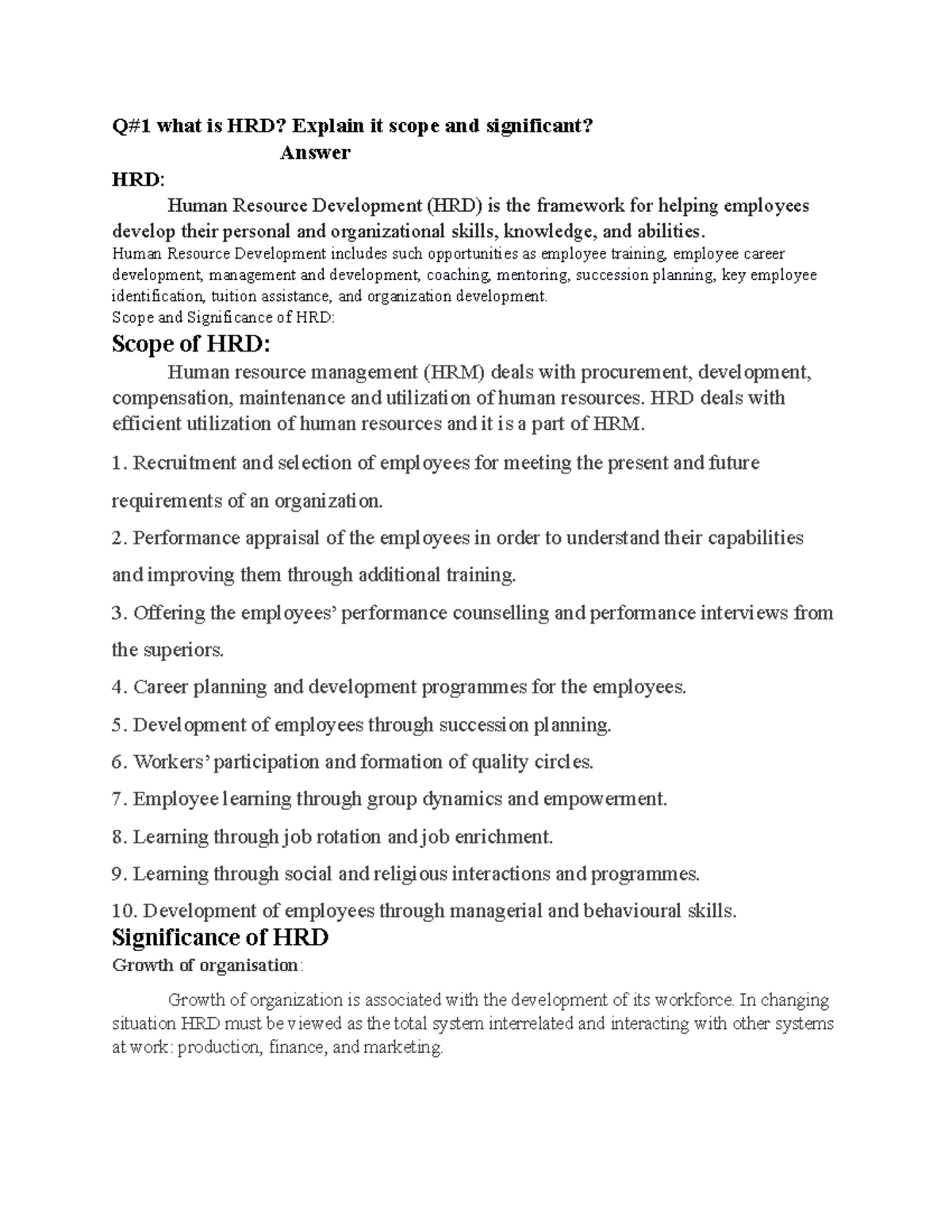HRD PAper preparation - Q#1 what is HRD? Explain it scope and ...