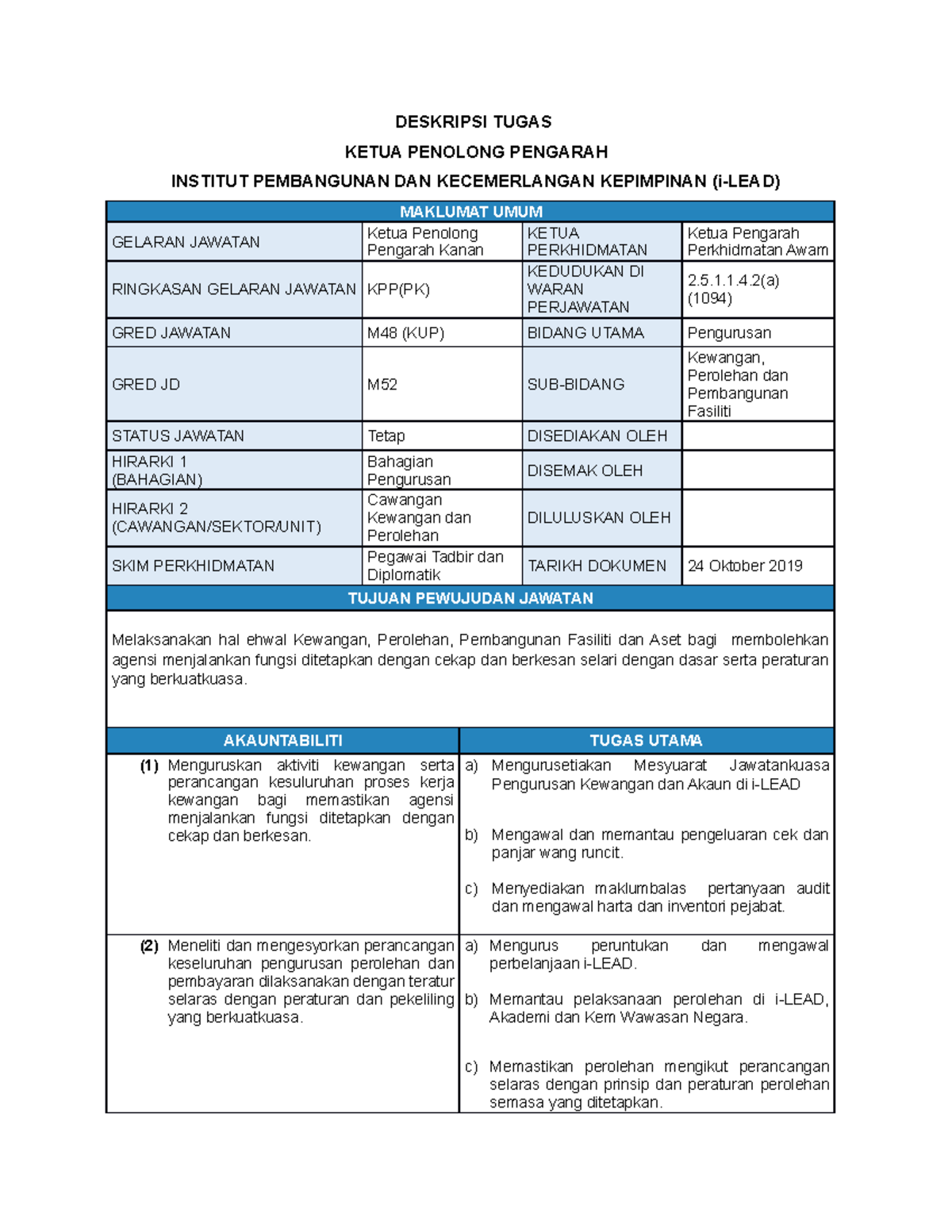 JD KPPK (PK) - Form related to work and assignment - DESKRIPSI TUGAS KETUA PENOLONG PENGARAH ...
