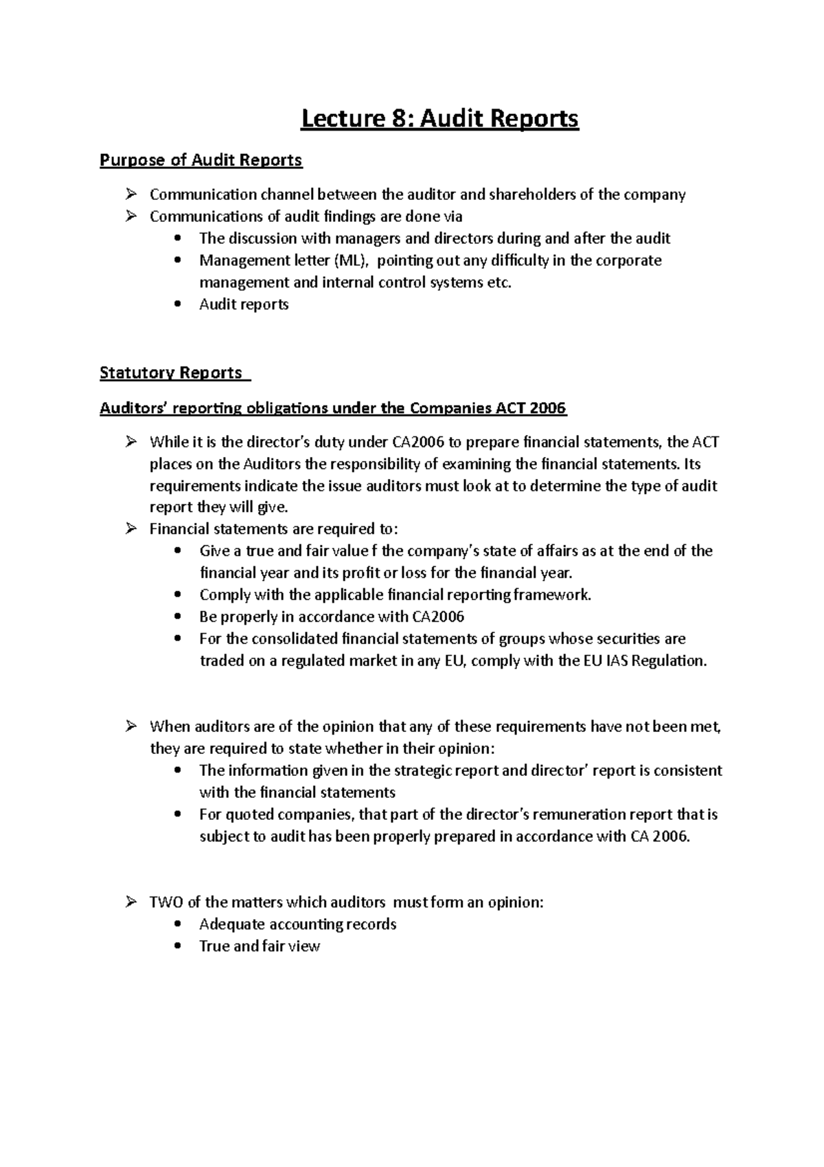 lecture8: audit reports - Lecture 8: Audit Reports Purpose of Audit ...