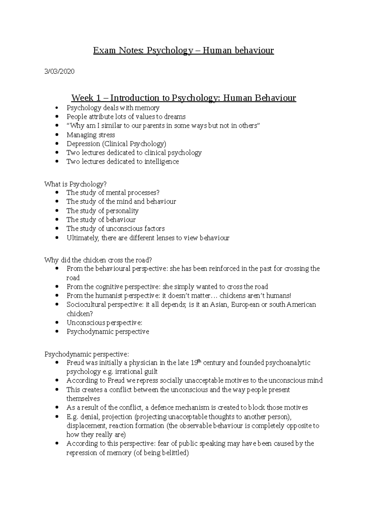 Exam Notes Psychology HUman Behaviour - Exam Notes: Psychology – Human ...