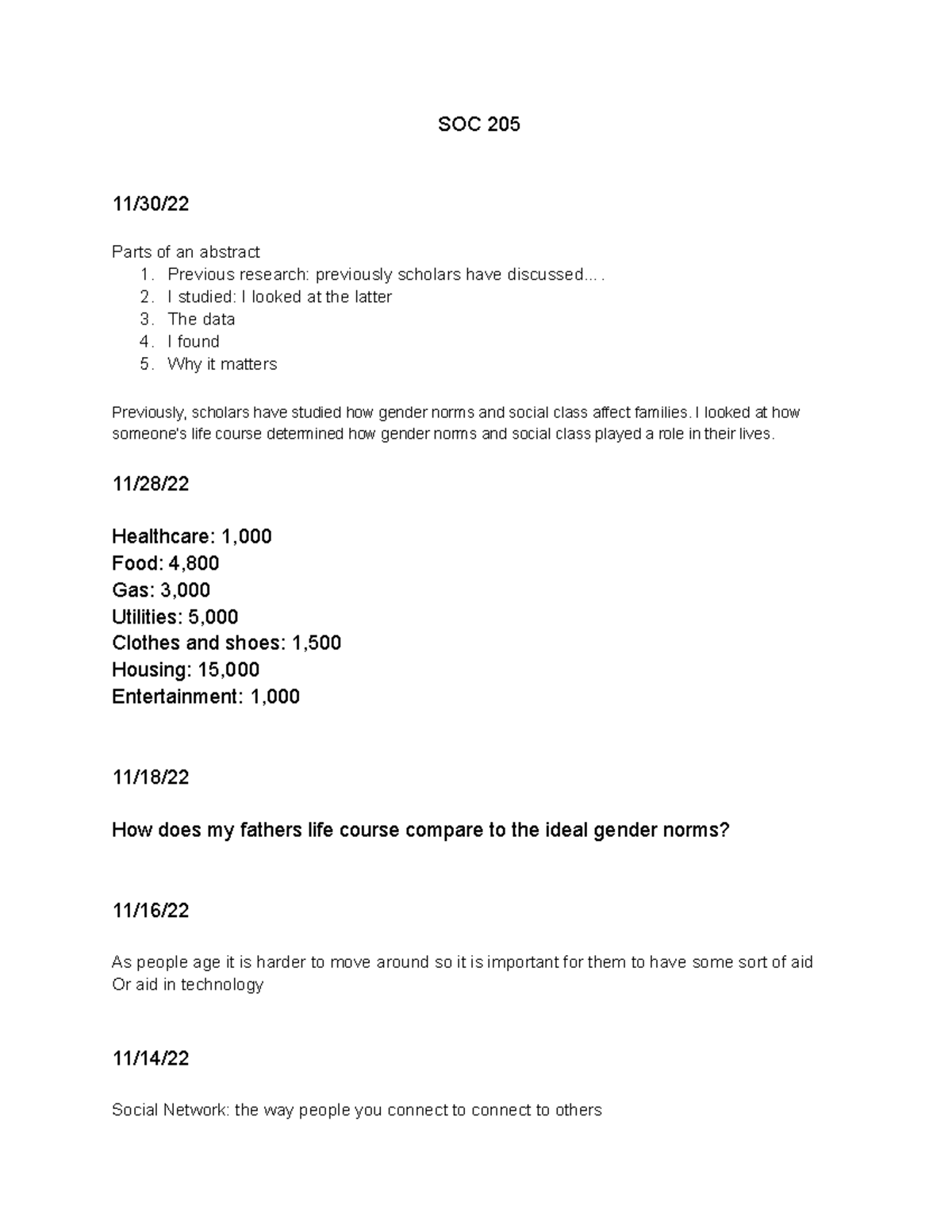 SOC 205 - Maxwell Greenberg - SOC 205 11/30/ Parts of an abstract 1 ...