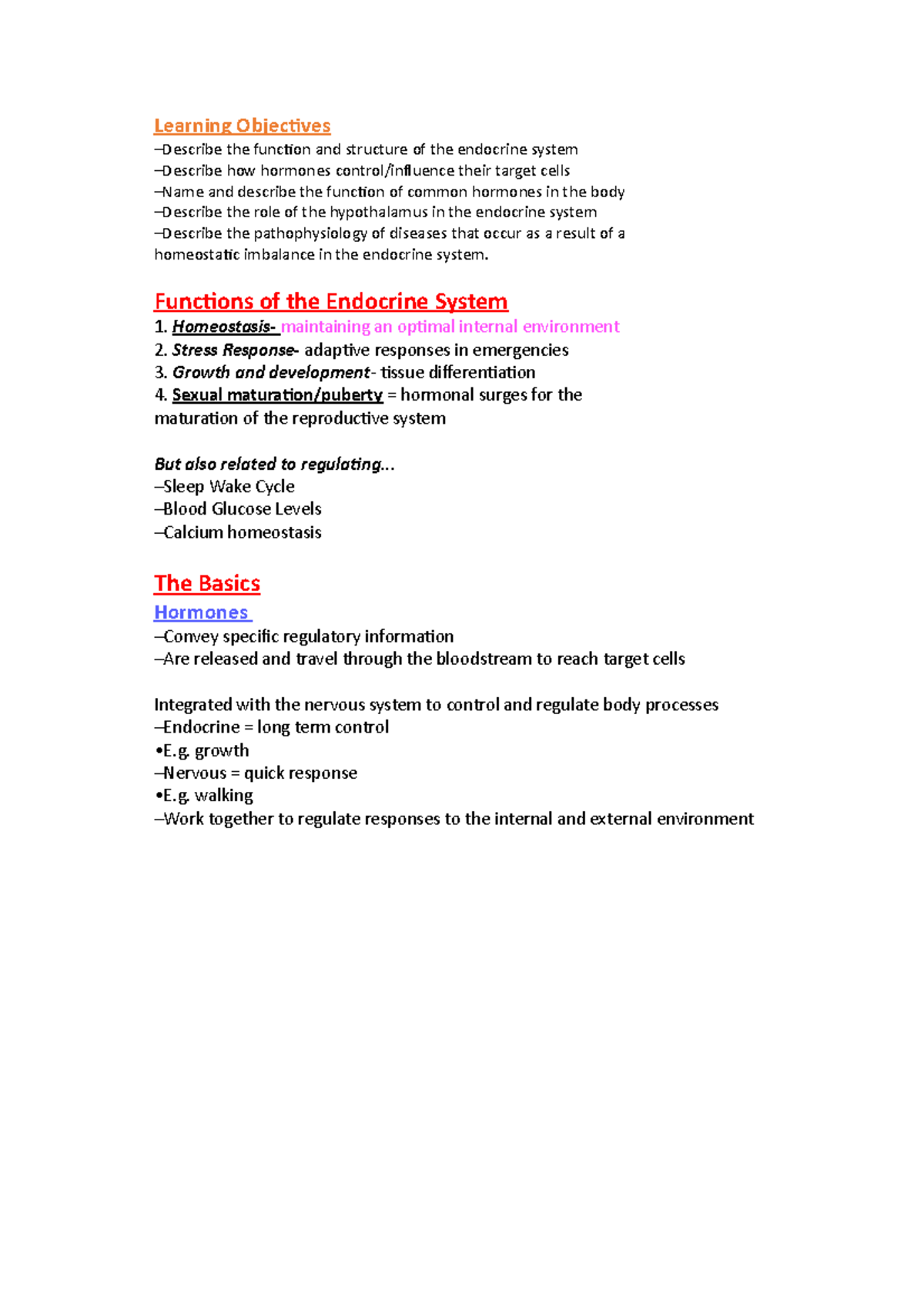 NURS1005 Endocrine pathophysiology - Learning Objectives –Describe the ...