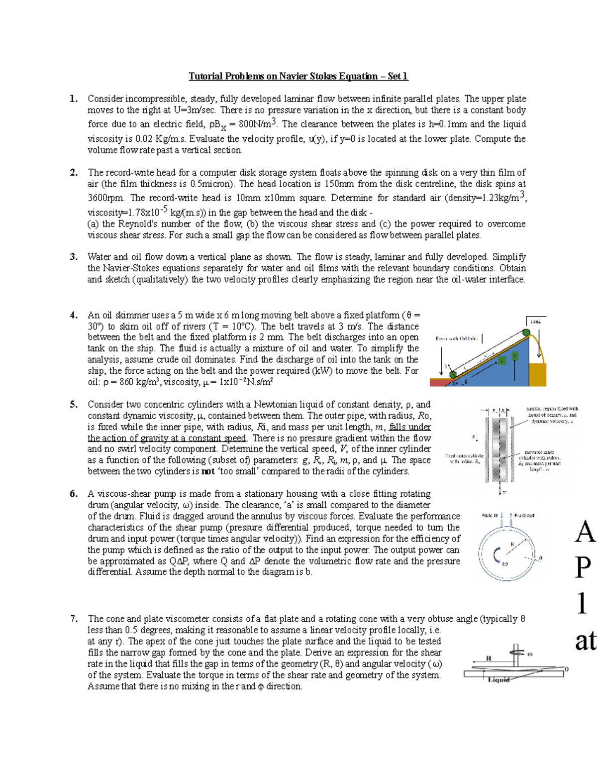 Tutorial Problems Navier Stokes Equation Set 1 - Tutorial Problems on Navier Stokes Equation ...