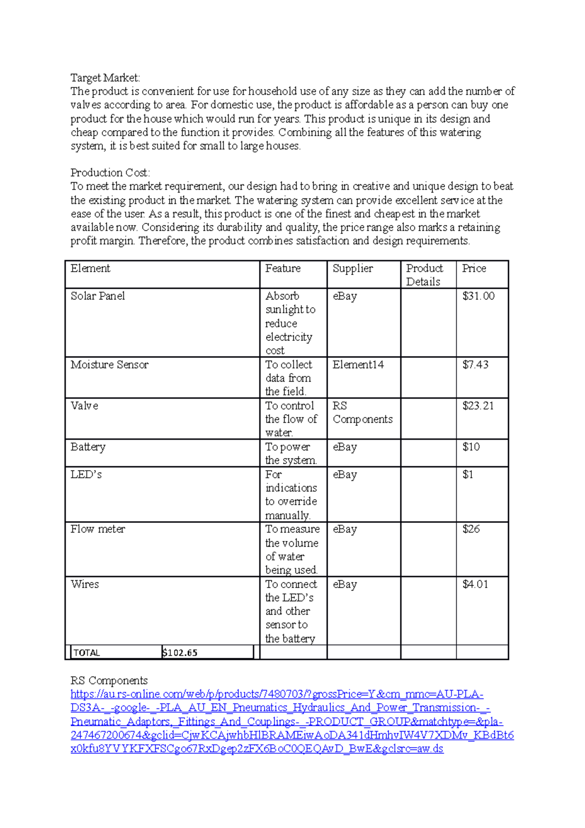 A2 - Sample of group project A2. - Target Market: The product is ...
