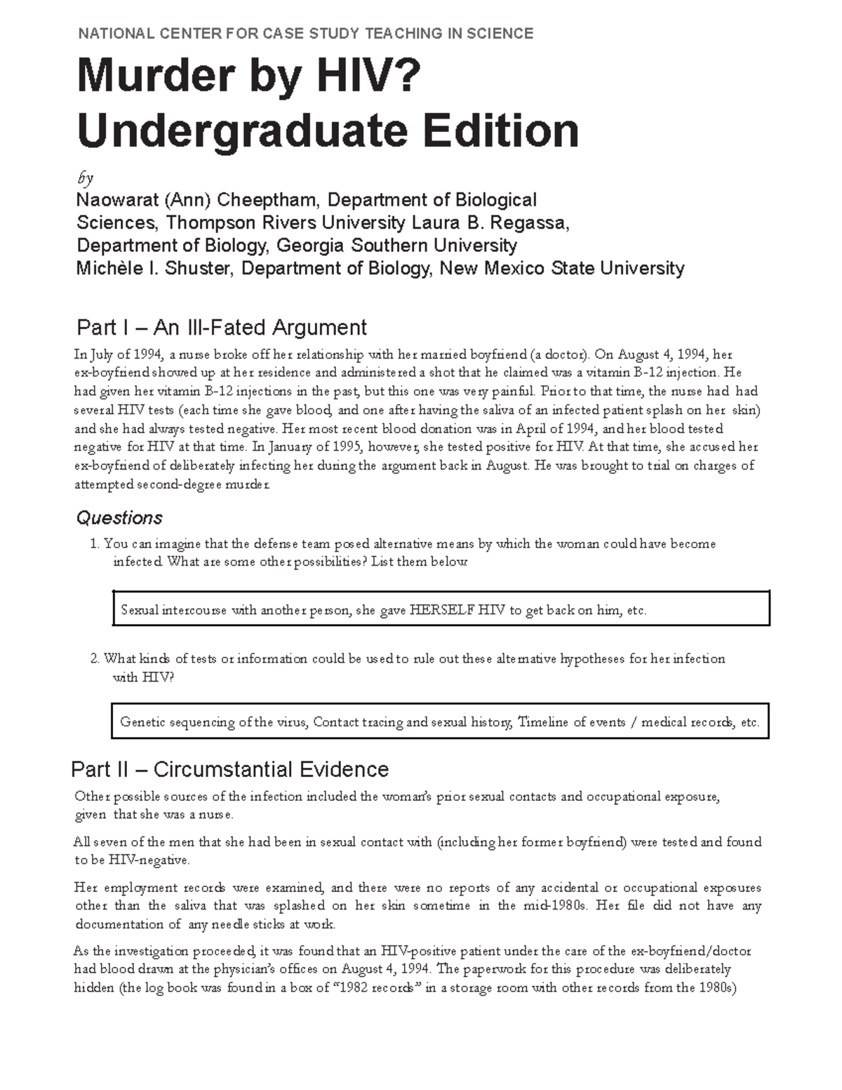 murder HIV undergrad - NATIONAL CENTER FOR CASE STUDY TEACHING IN ...