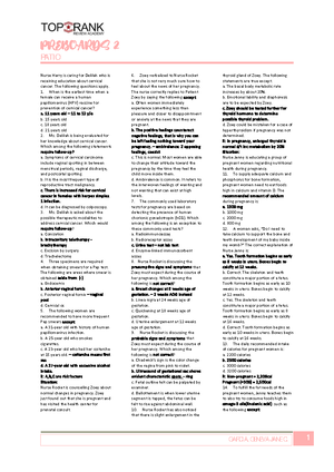 Preboard 2 NP2 Ratio - TOPRANK REVIEWER - NURSING PRACTICE 2 Situation Routine postpartum care ...