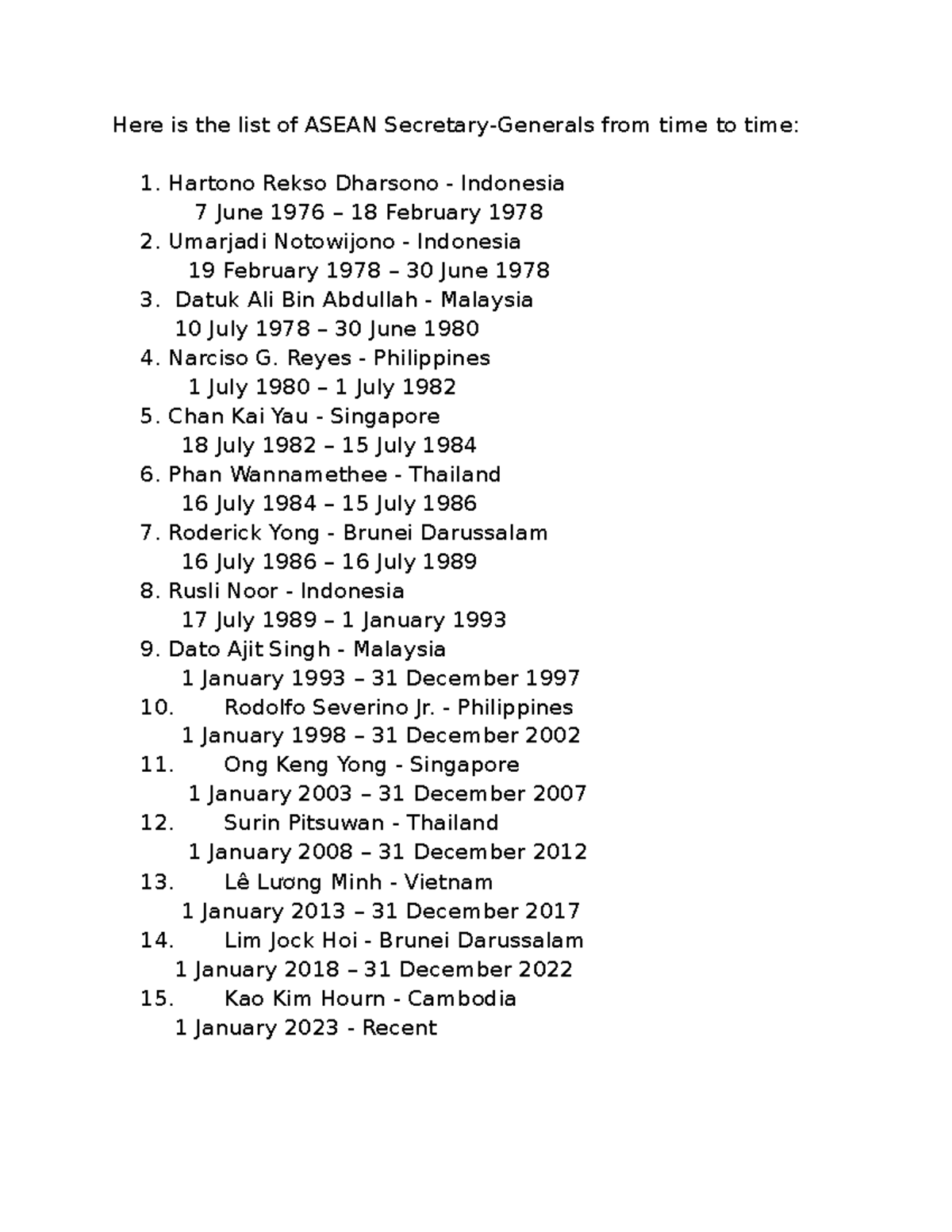 Here is the list of Asean Secretary - Here is the list of ASEAN ...