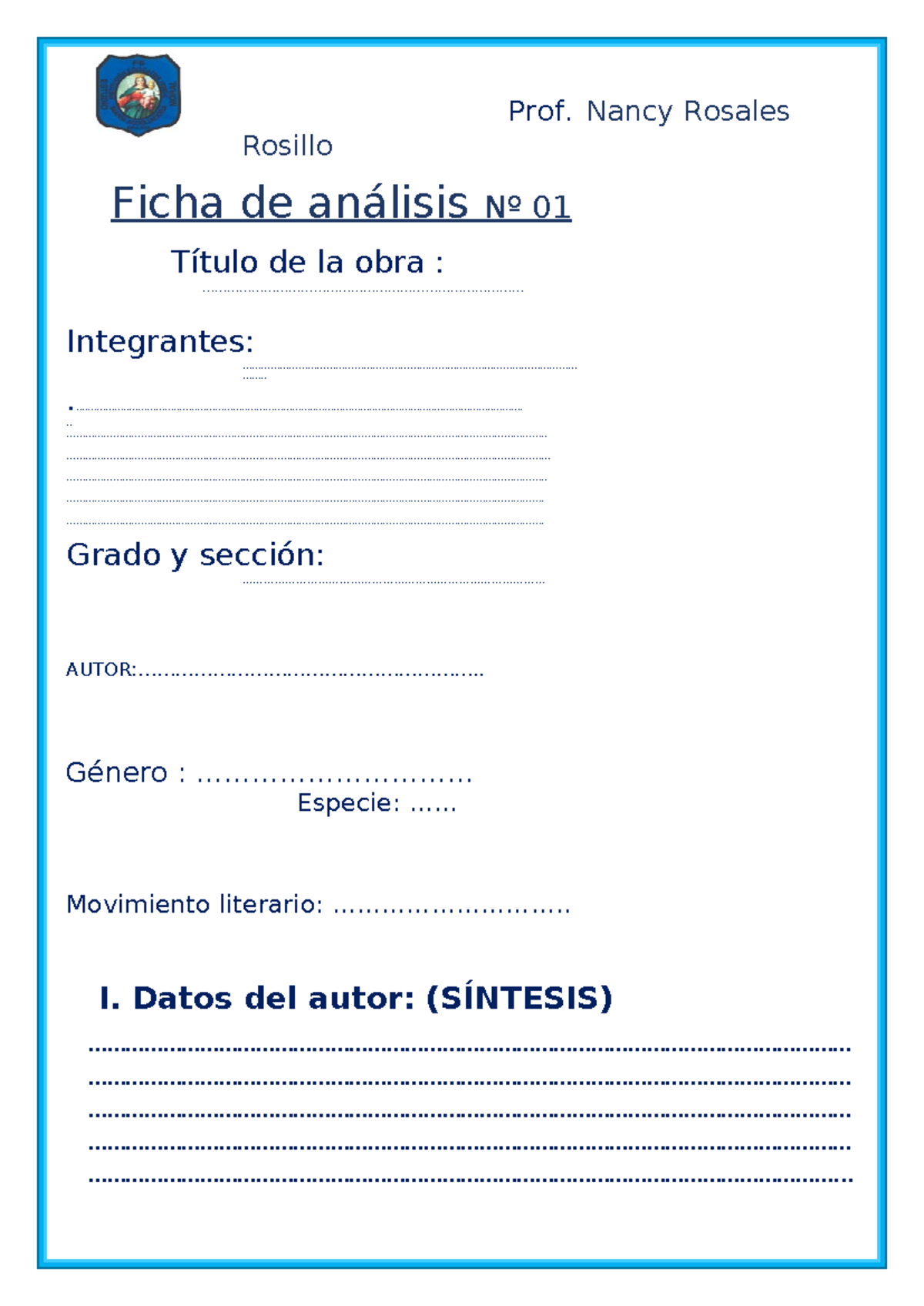 Ficha DE Análisis - OBRA AVES SIN NIDO - Prof. Nancy Rosales Rosillo ...
