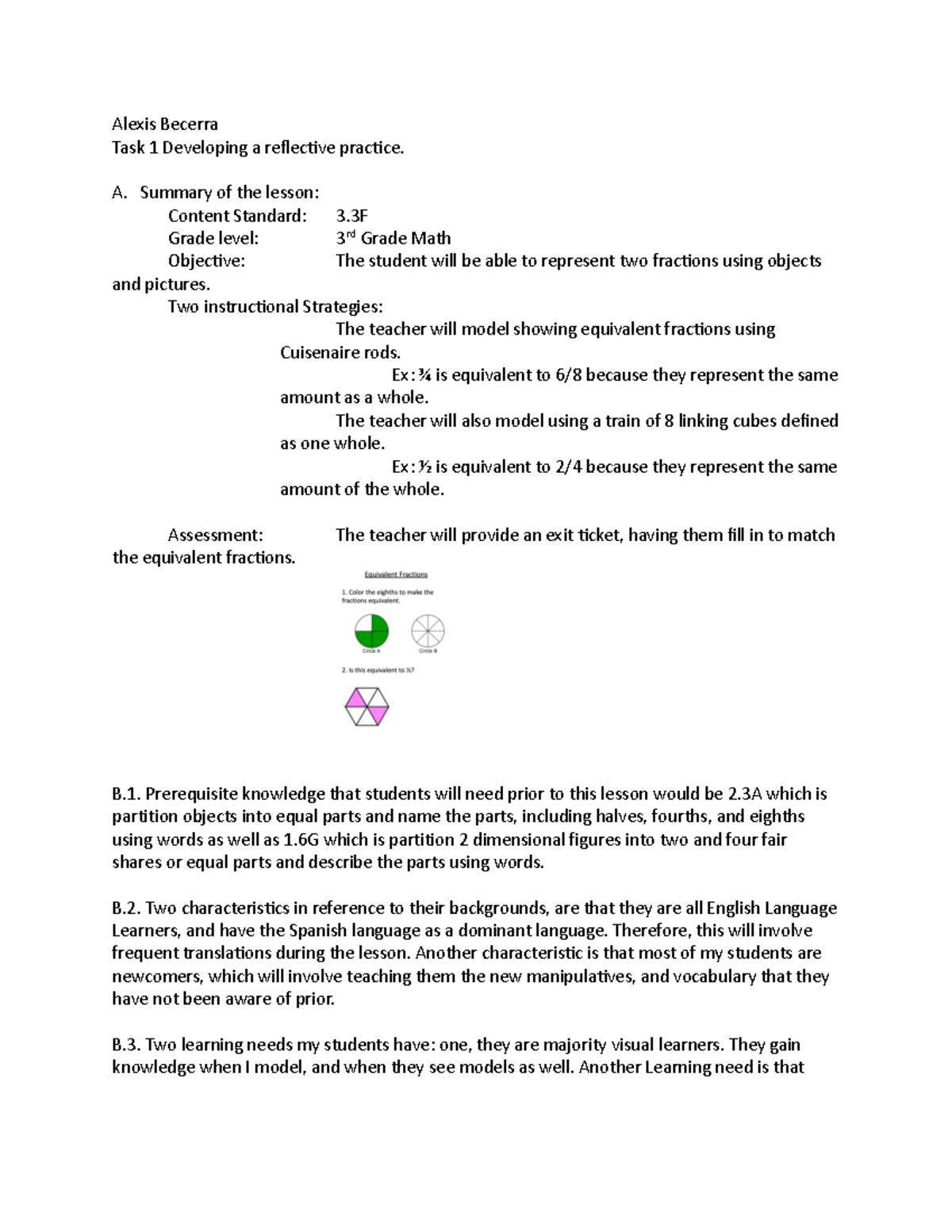 Task 1 Developing A Reflective Practice Alexis Becerra Task 1 Developing A Reflec6ve Prac6ce