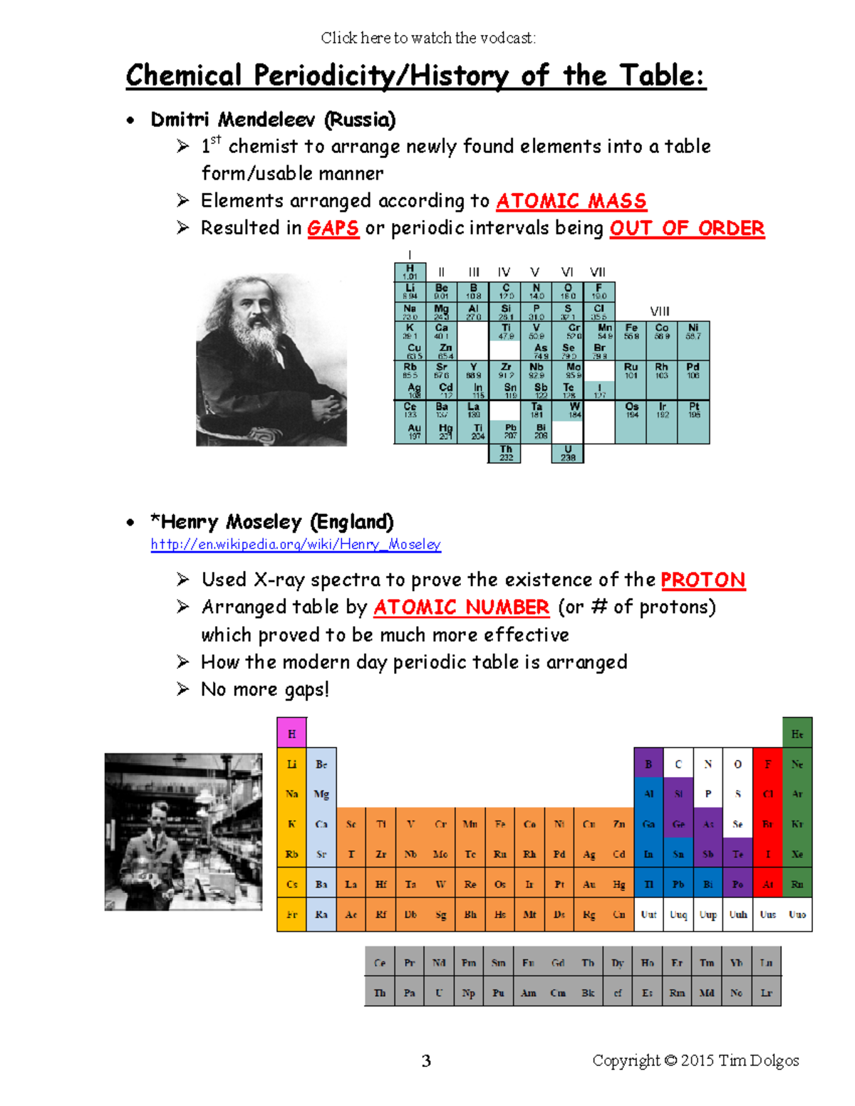 Notes unit 3 periodic table Teacher - Chemical Periodicity/History of ...