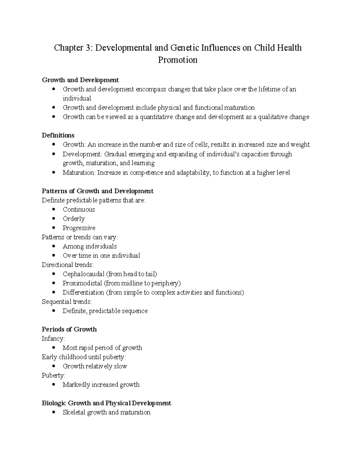 Ch 3 outline - Chapter 3: Developmental and Genetic Influences on Child ...