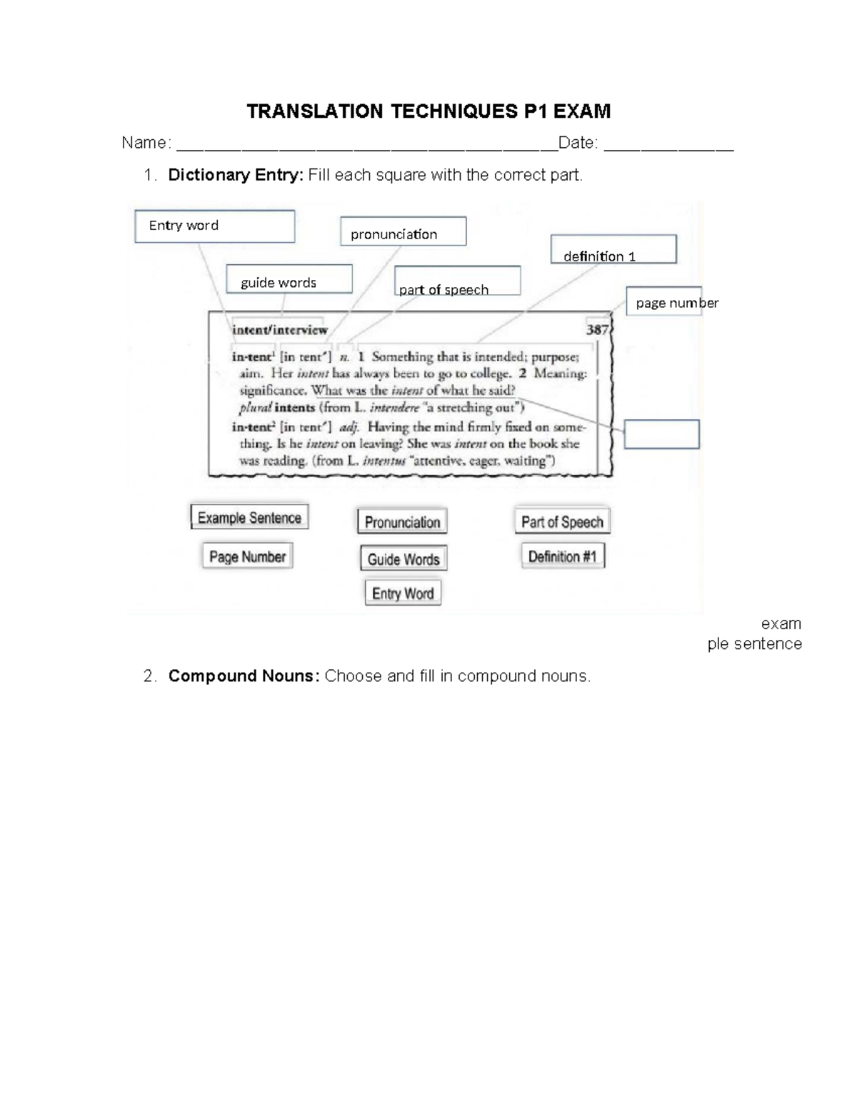 Translation Techniques P1 Exam - TRANSLATION TECHNIQUES P1 EXAM Name ...