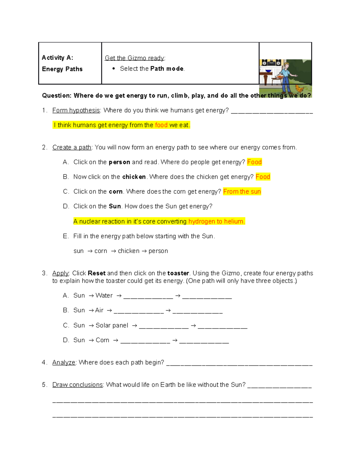 Energy Conversions Gizmo Activity A Energy Paths - Activity A: Energy ...