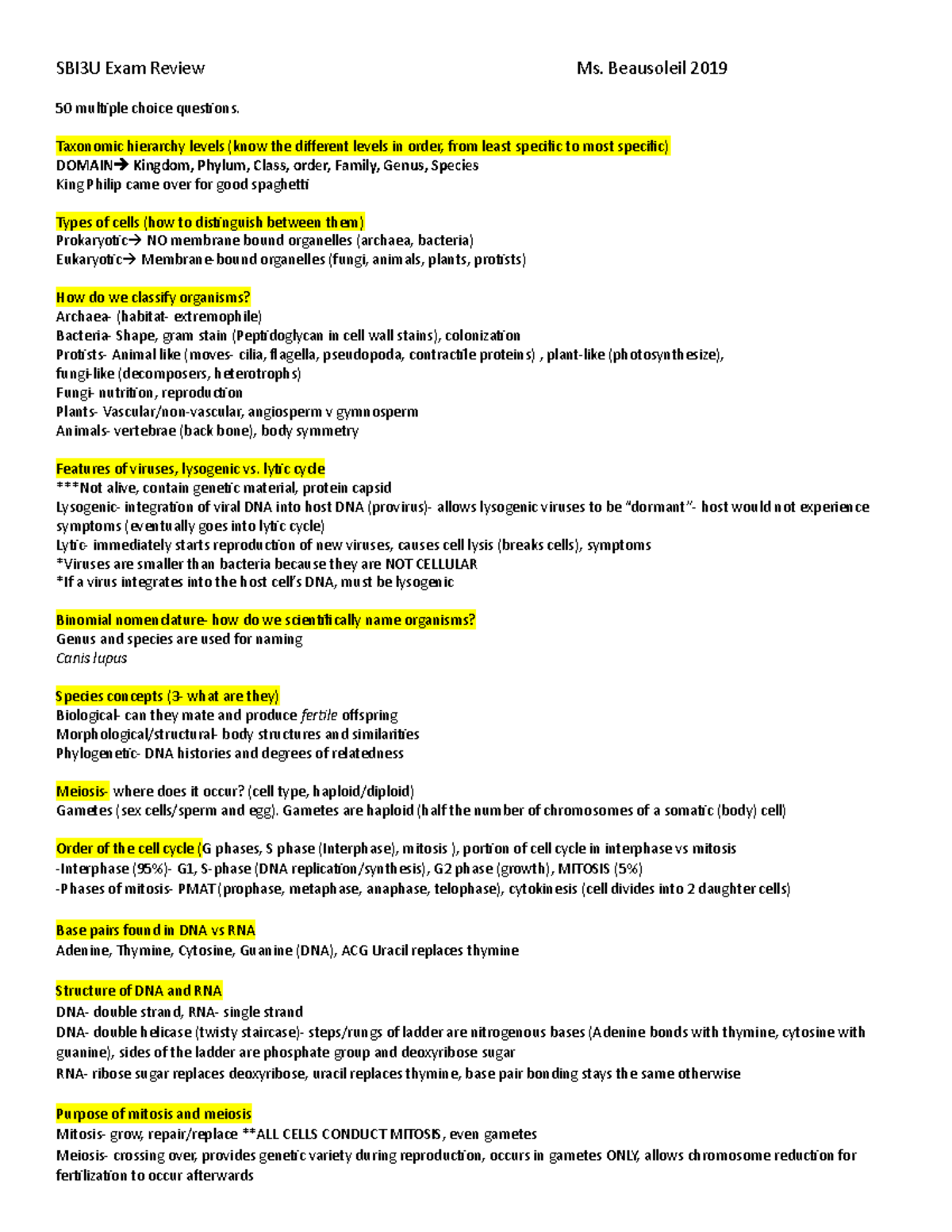 Grade 11 Biology full review for exam - 50 multiple choice questions ...