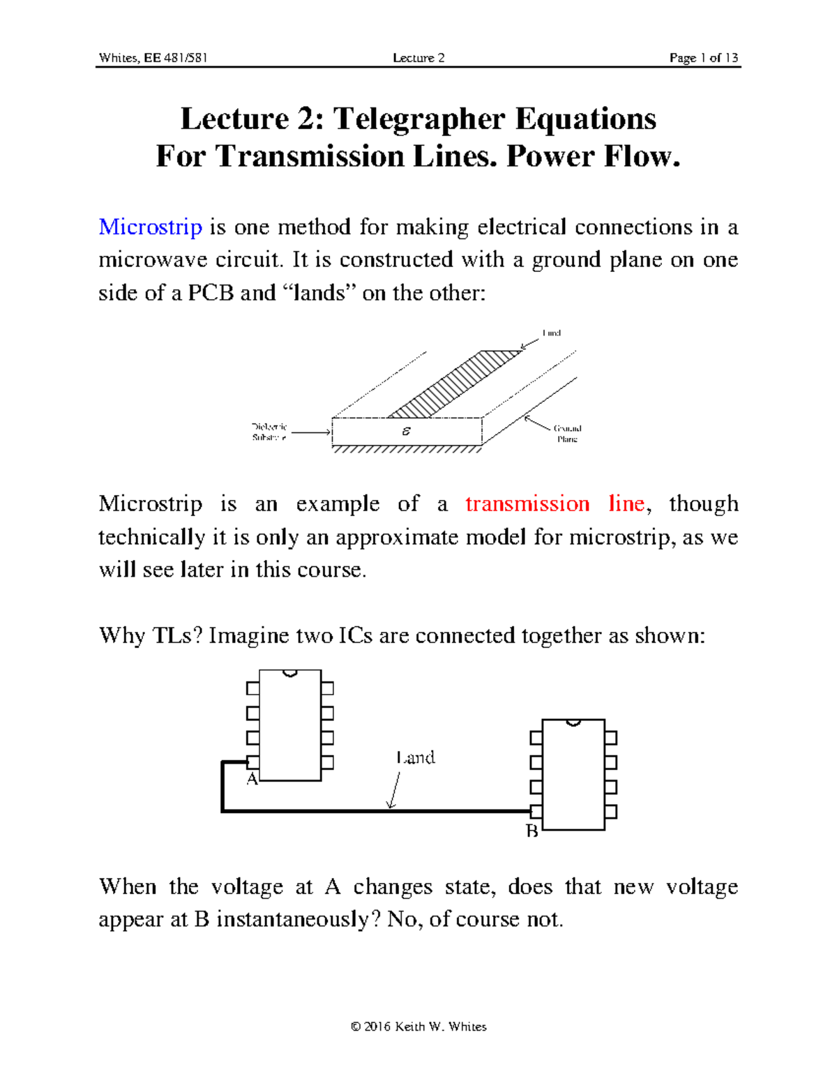 481Lecture 2 - Telegrapher's Equation - © 2016 Keith W. Whites Lecture ...
