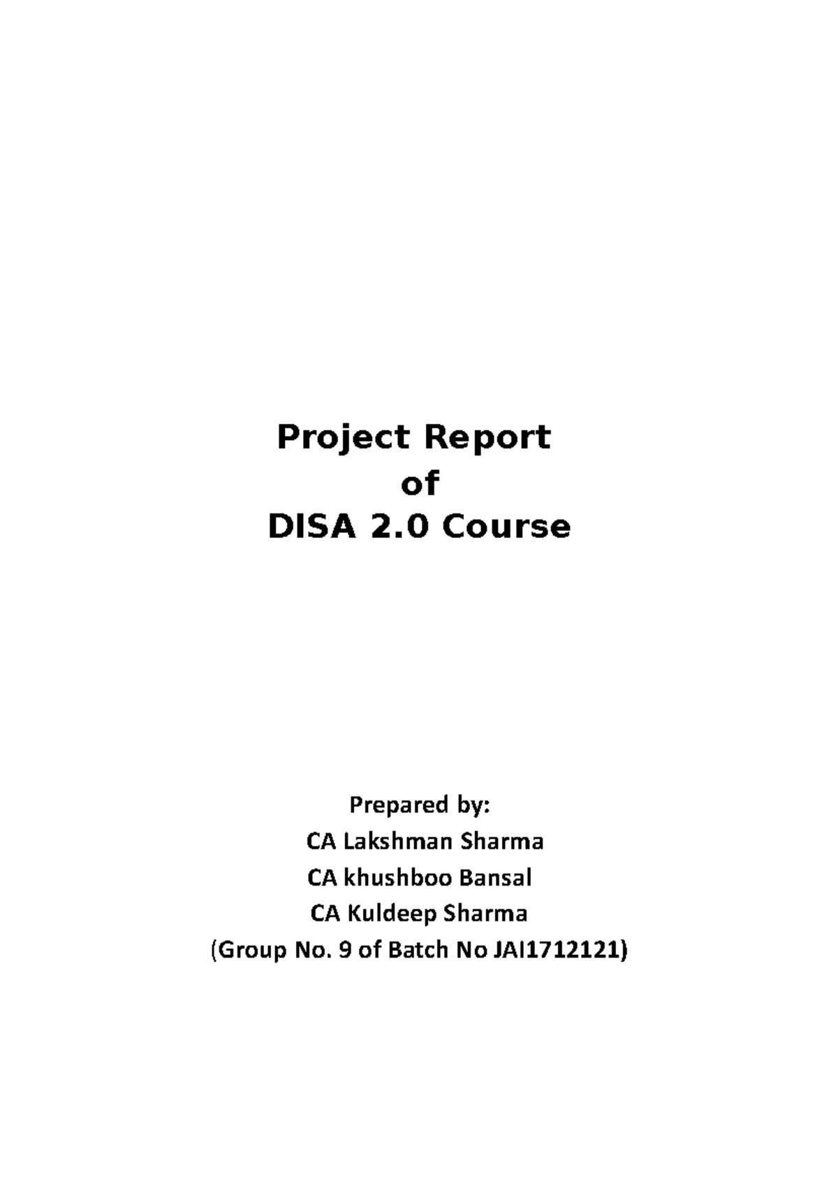ISA Project Report by Group No 9 Final - Project Report of DISA 2 Course Prepared by: CA ...