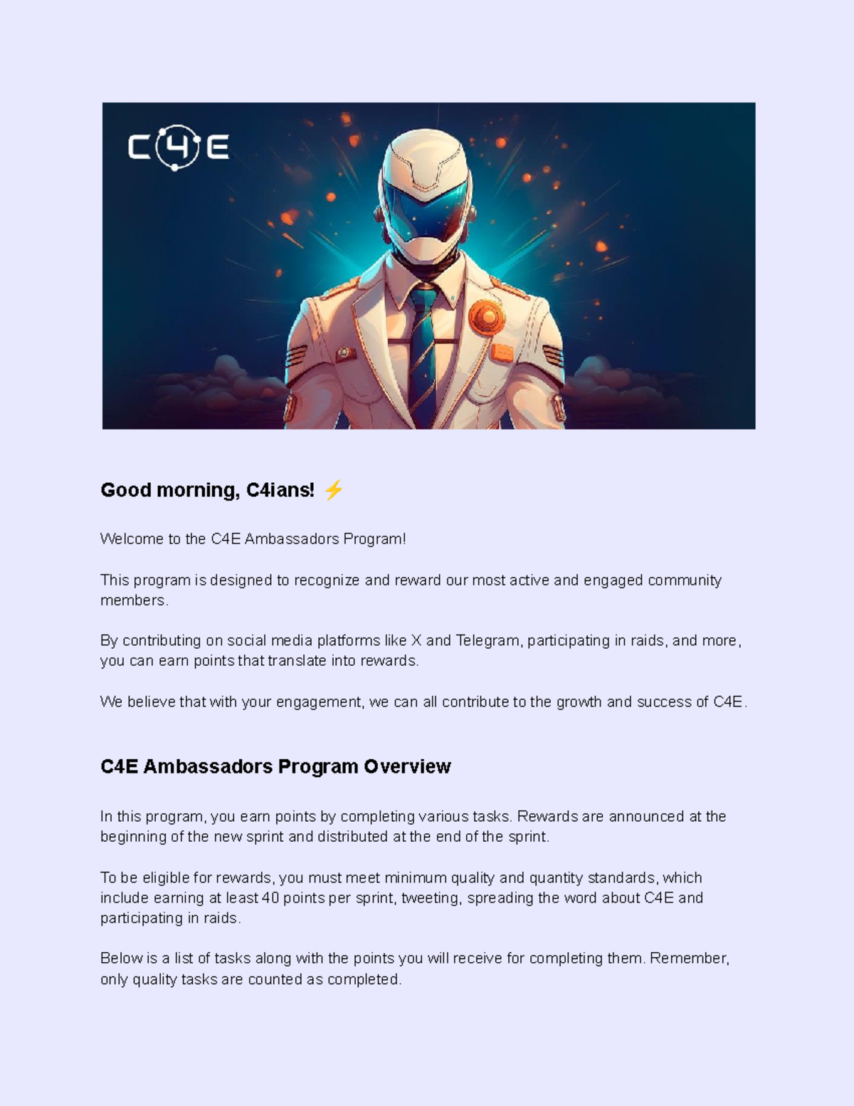 C4E Ambassadors Program Rules - Good morning, C4ians! ⚡ Welcome to the ...