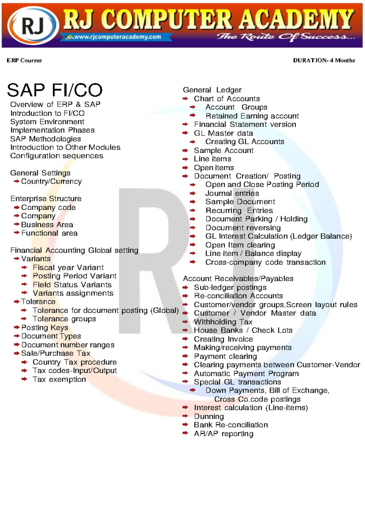 SAP Syllabus - Abc - ERP Courses DURATION- 4 Months SAP FI/CO Overview ...