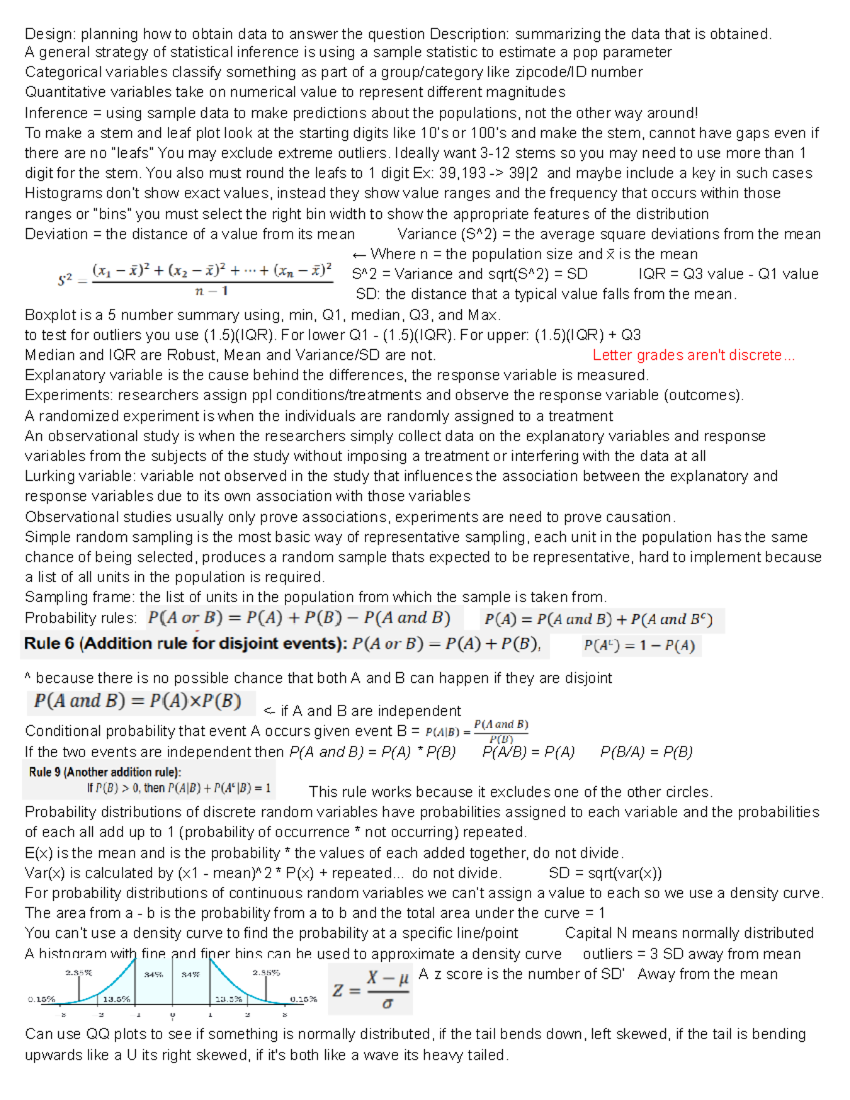 Stats Exam 1 Cheat Sheet 1 Design Planning How To Obtain Data To Answer The Question 8871