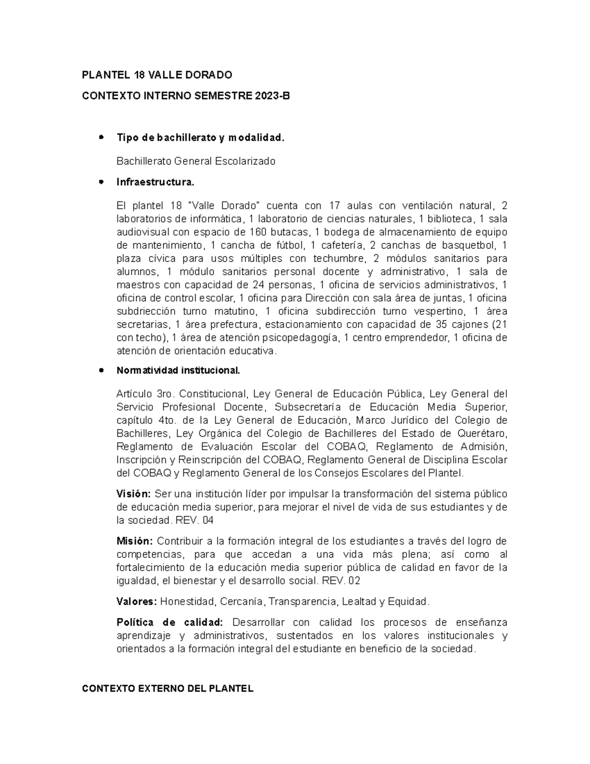 Contexto Interno Y Externo 23-B - PLANTEL 18 VALLE DORADO CONTEXTO ...