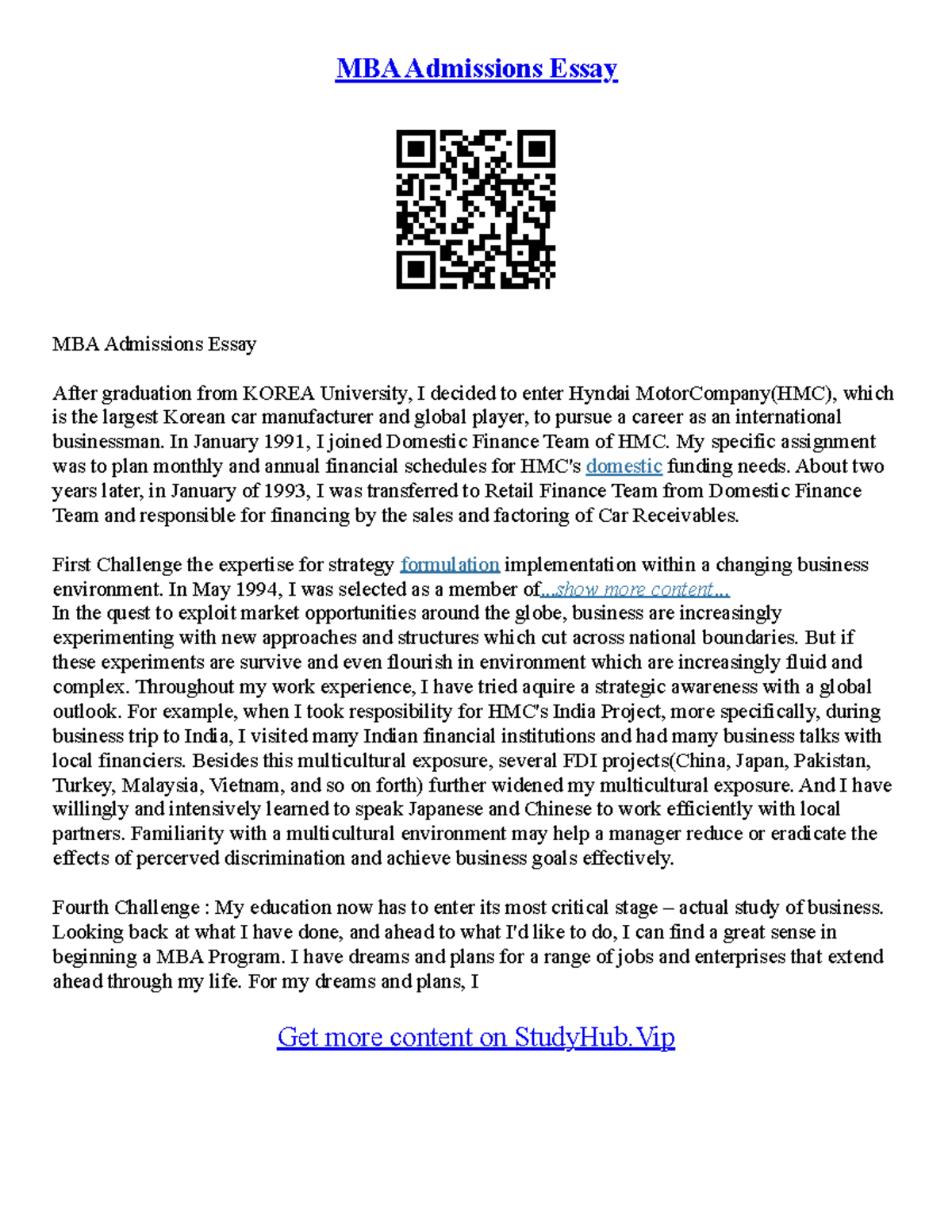 Sample Essays For Mba - MBA Admissions Essay MBA Admissions Essay After ...