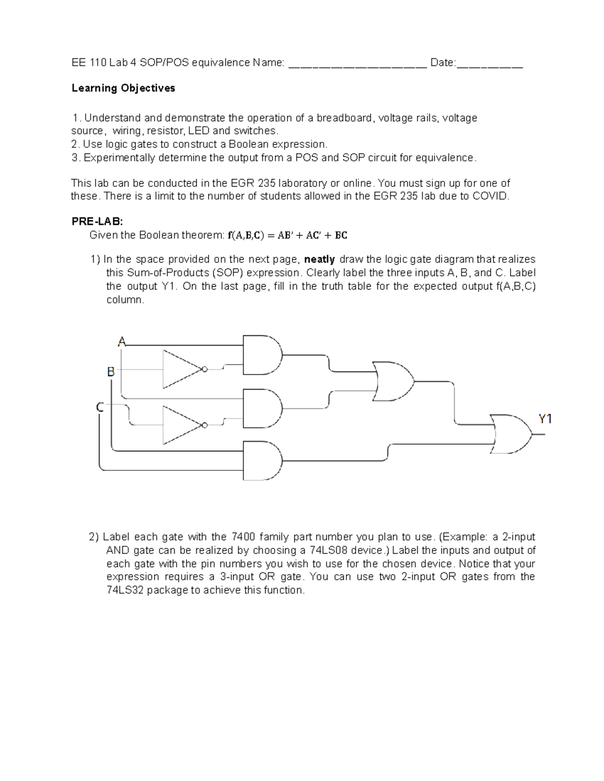 EE 110 LAB 4 - EE 110 LAB 4 - EE 110 Lab 4 SOP/POS equivalence Name ...