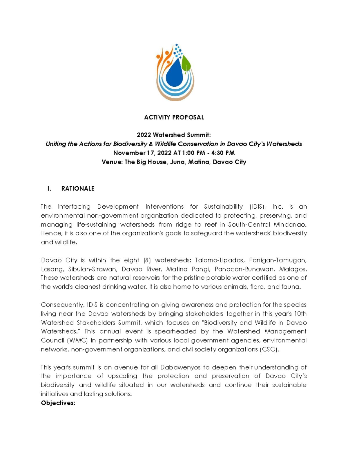 Updated Activity Design re Watershed Summit 2022 2 - ACTIVITY PROPOSAL ...