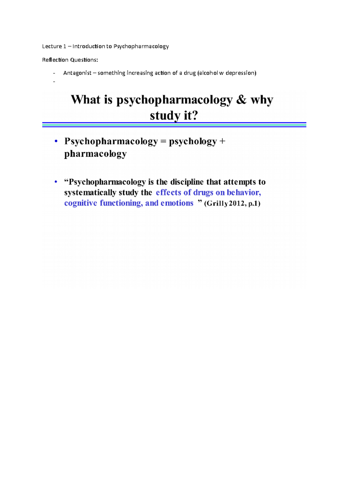 Lecture 1 – Introduction to Psychopharmacology - Lecture 1 ...
