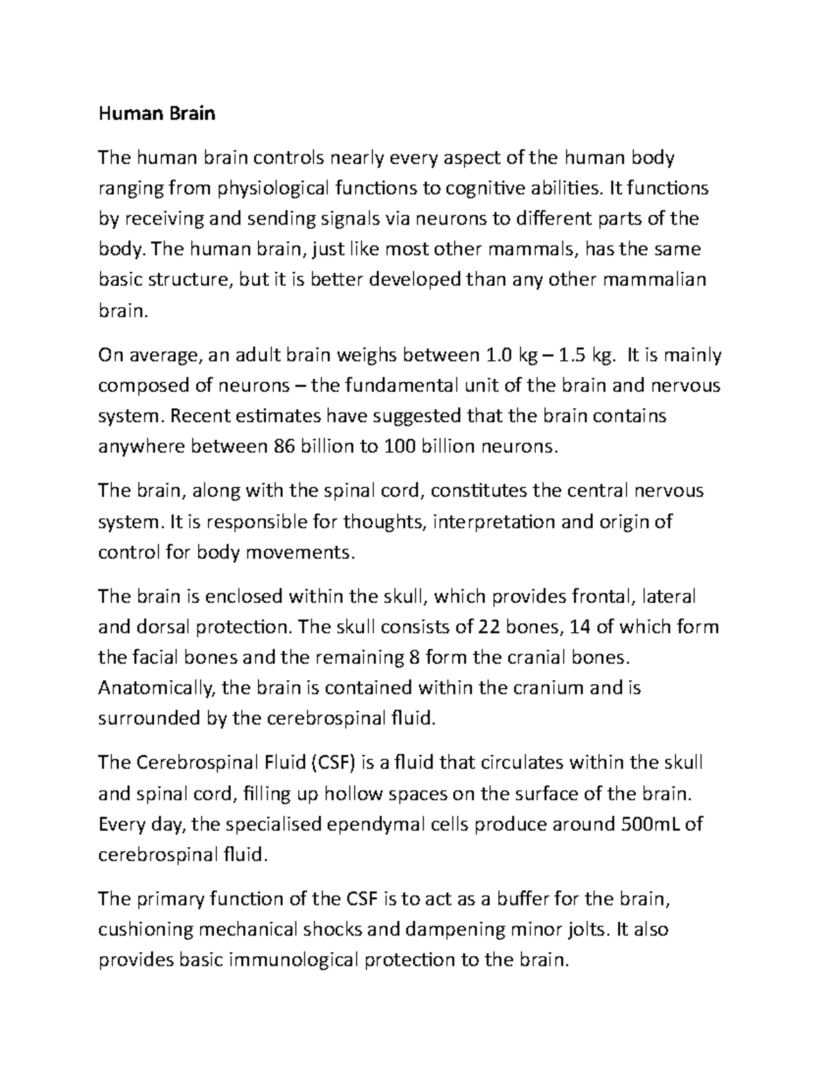 Human Brain - its lecture notes - Human Brain The human brain controls ...