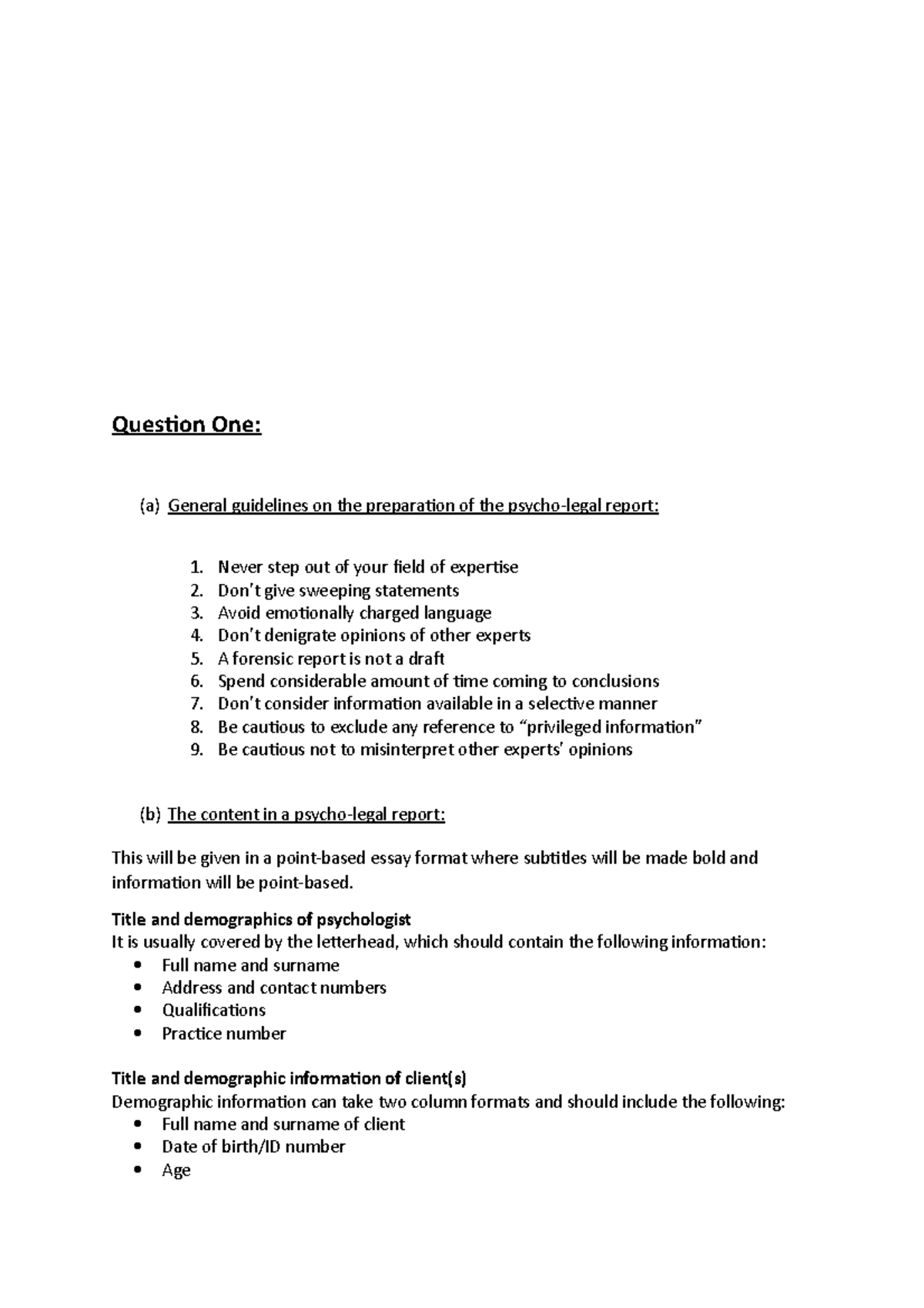 IOP exam 2020 - memo for 2020 exams - Question One: (a) General ...