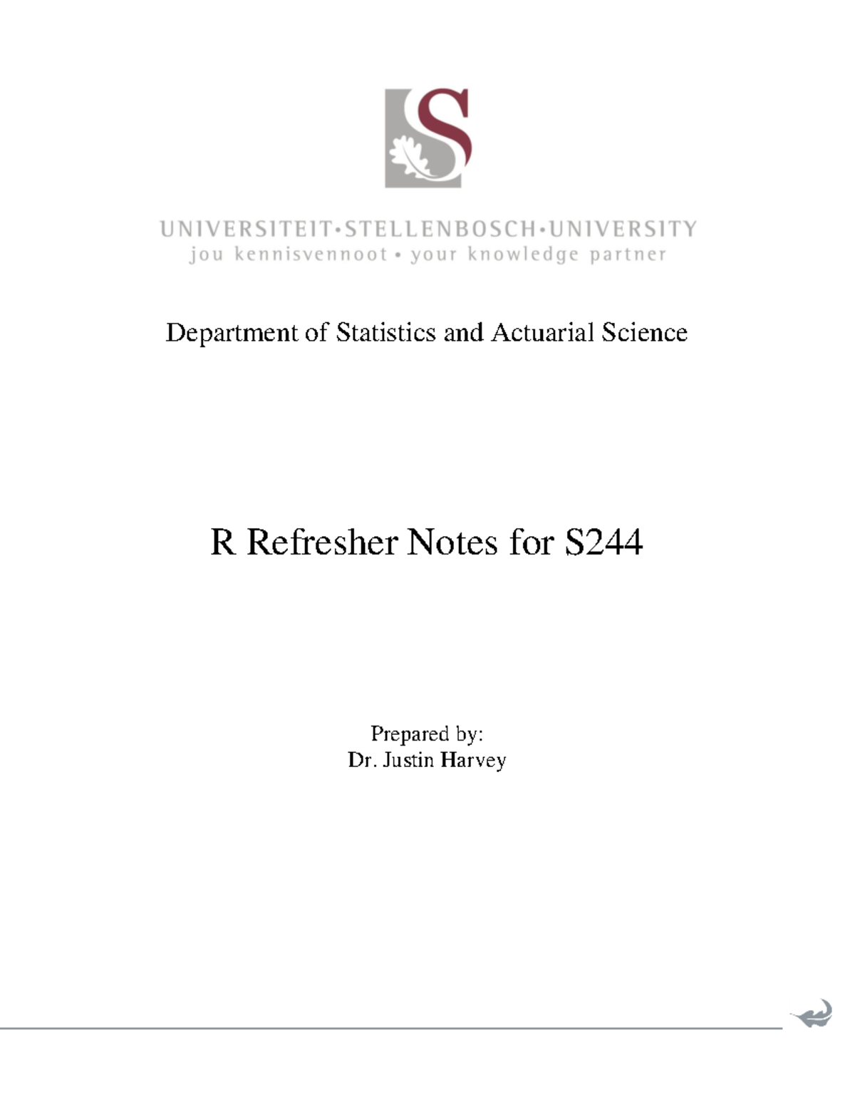 R Refresher Notes - Rstudio for S1 R - Department of Statistics and ...