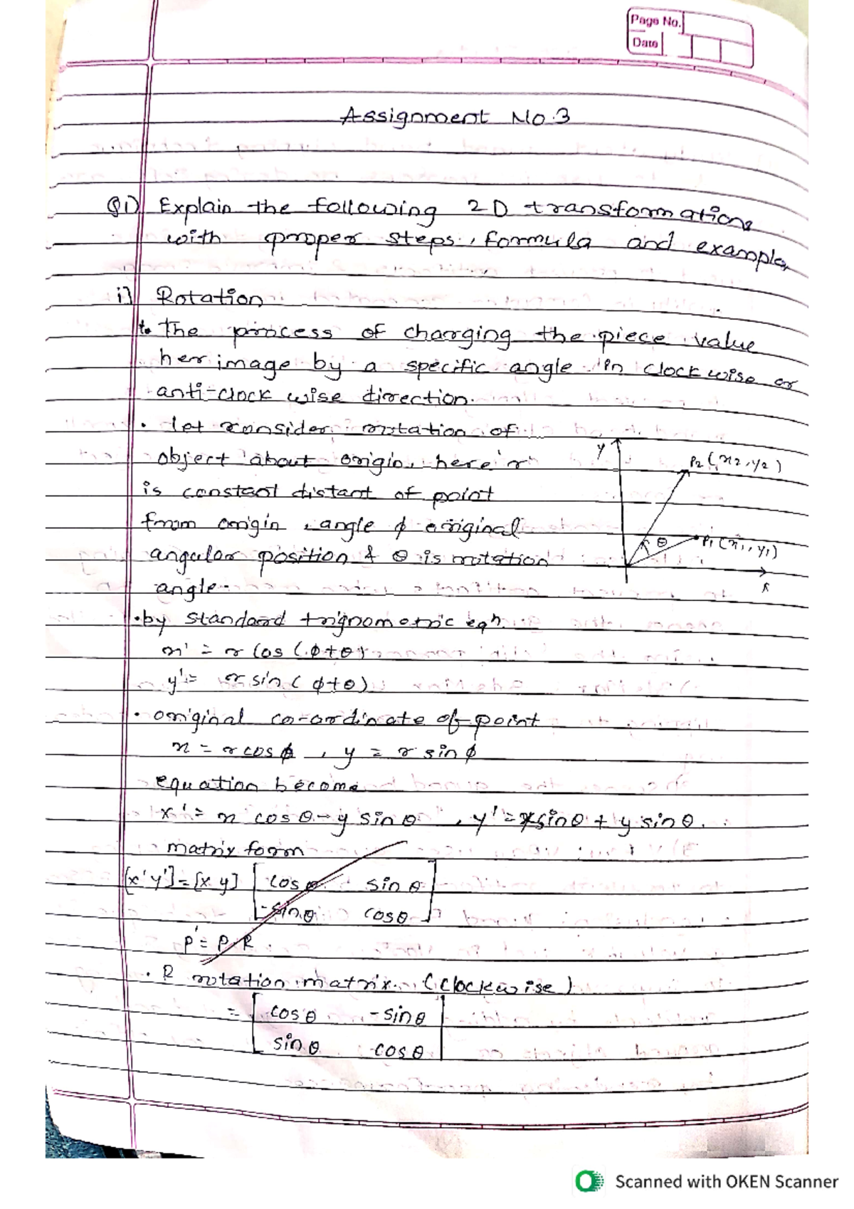 CG asi 3 - assignment - Page No. Date Assignment No 3 Q1) Explain the ...