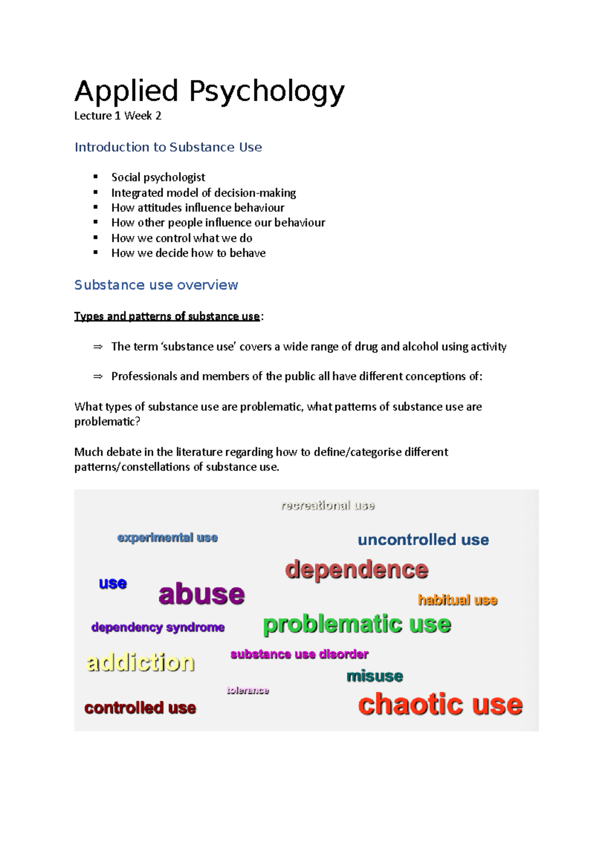 Applied Psychology - Substance Use intro - Studocu