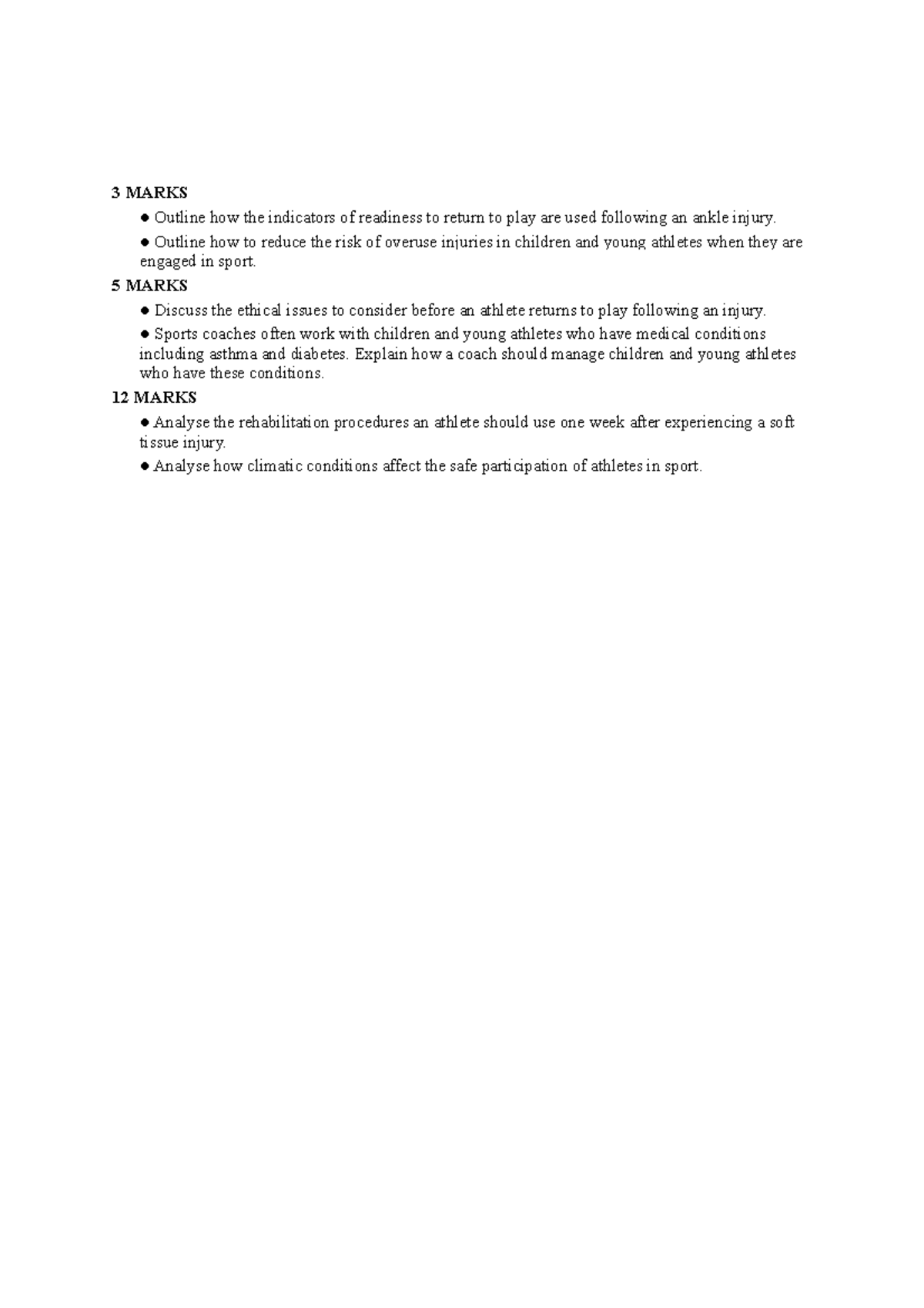 TOM Sports Med Prep - 3 MARKS Outline how the indicators of readiness ...