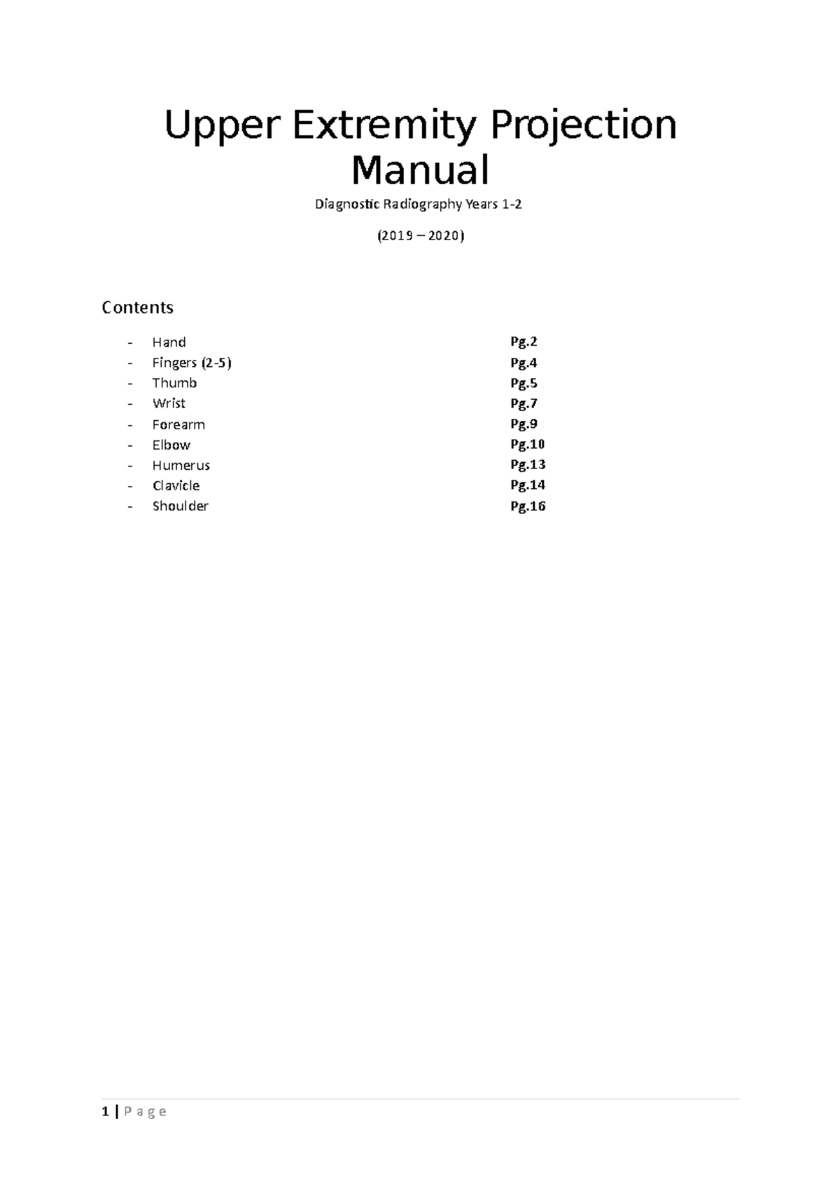Upper Extremity Projection Manual - Upper Extremity Projection Manual ...