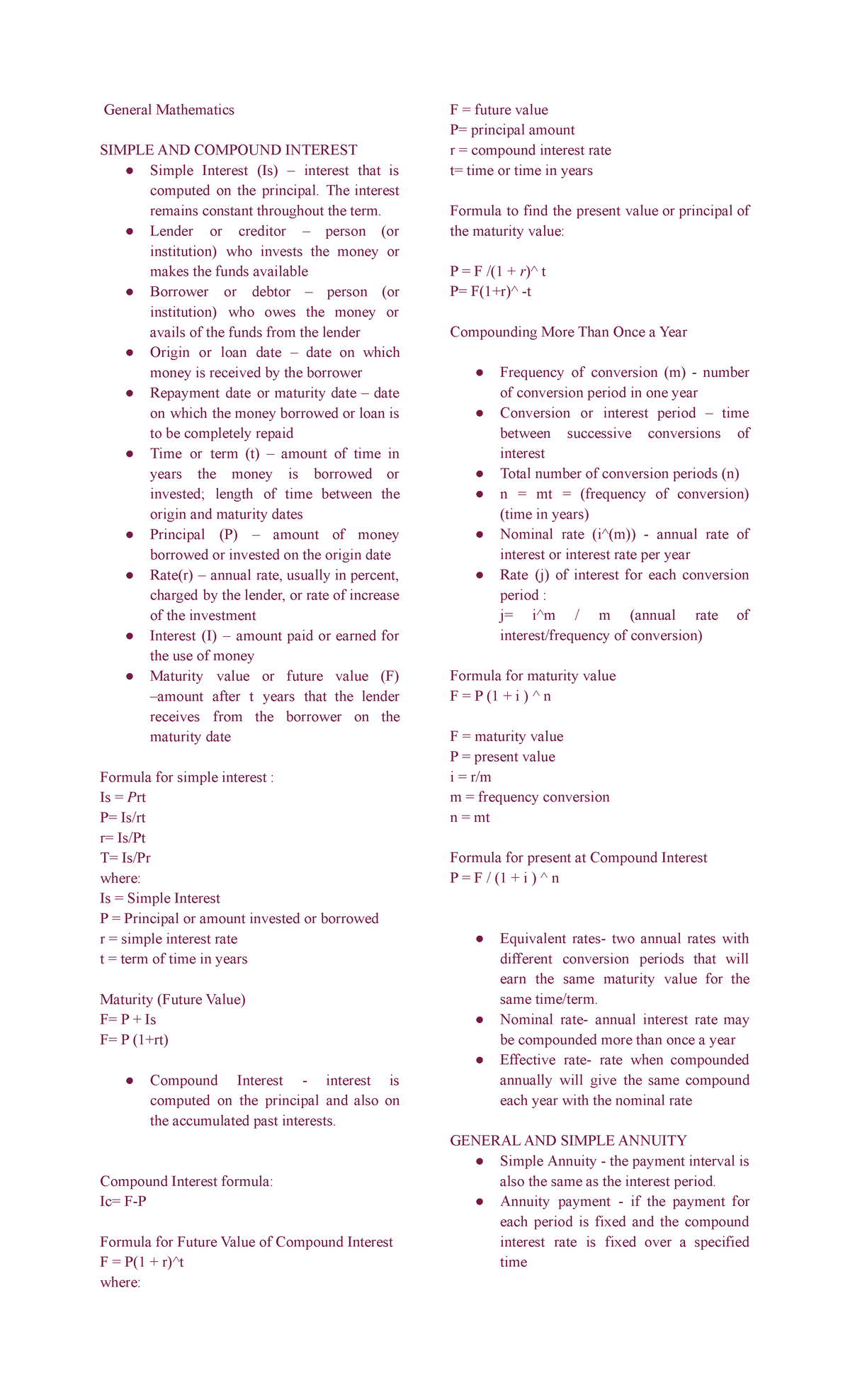 G EN MATH UWU - Stocks and bonds, annuity - General Mathematics SIMPLE ...