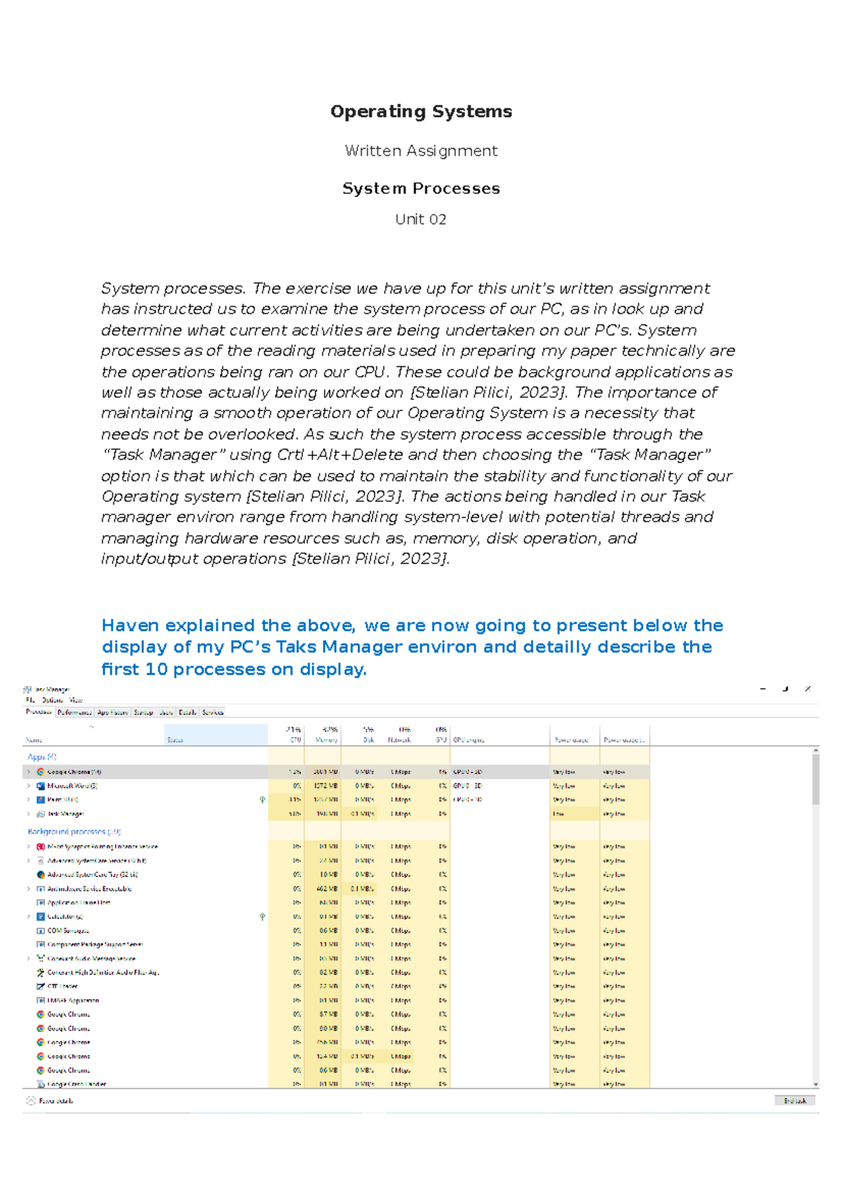 Written Assignment - unit 02 - Operating Systems Written Assignment System Processes Unit 02 ...