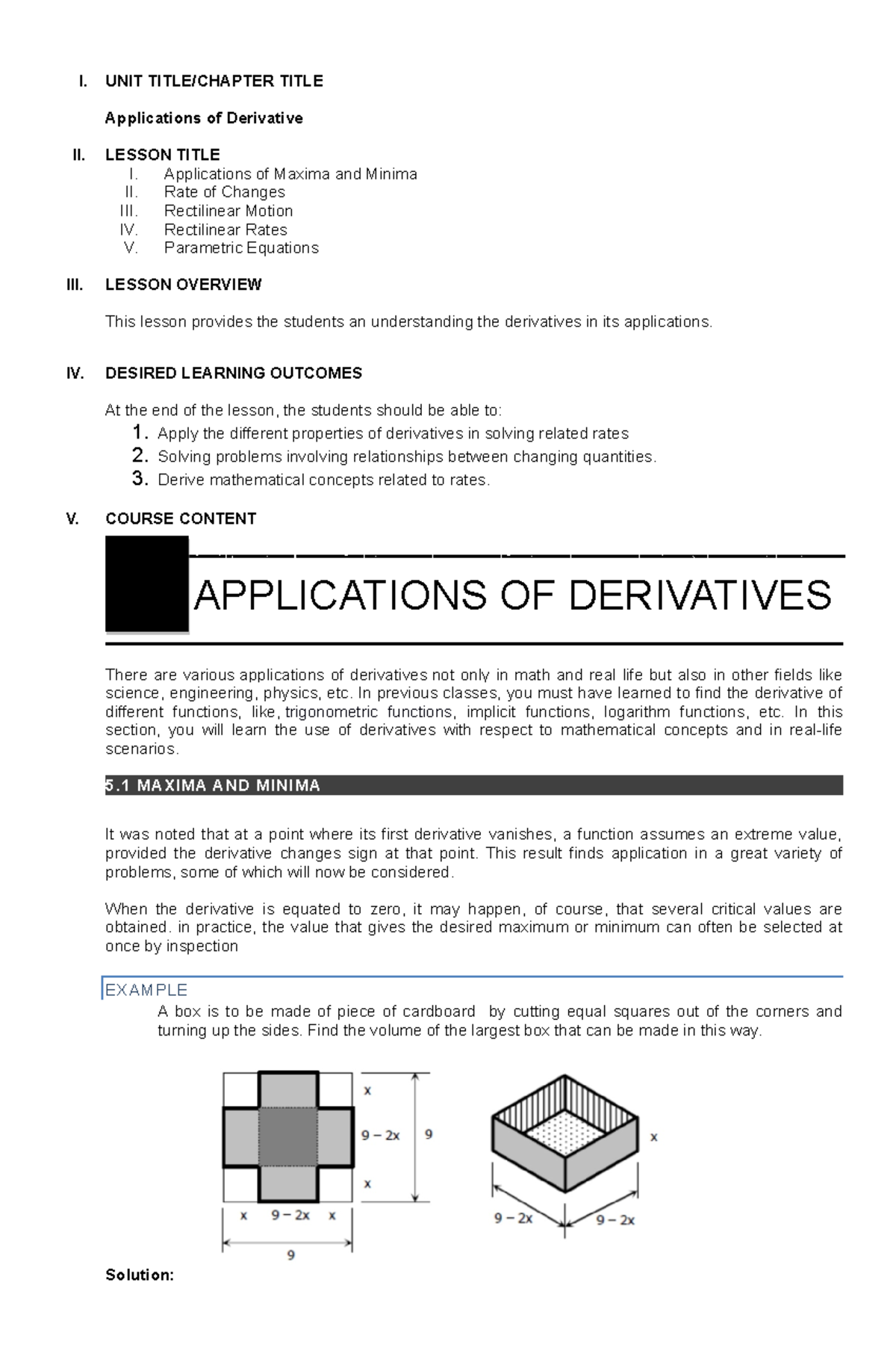 Diff Calculus Module-No-5 - I. UNIT TITLE/CHAPTER TITLE Applications of ...