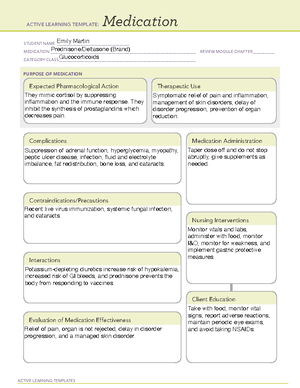 Hydralazine - ACTIVE LEARNING TEMPLATES Medication STUDENT NAME - Studocu